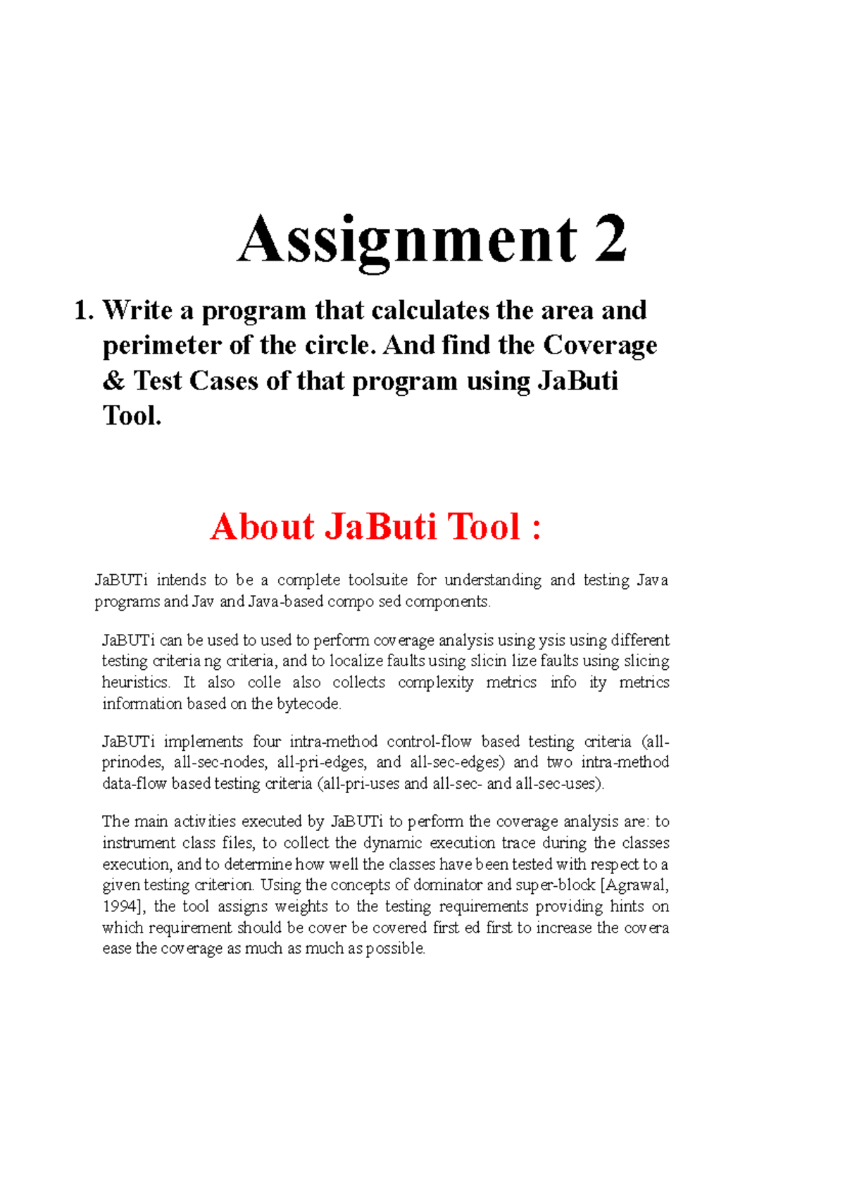 Java Programming Assignment 2: Circle Area & Perimeter Calculation - Studocu