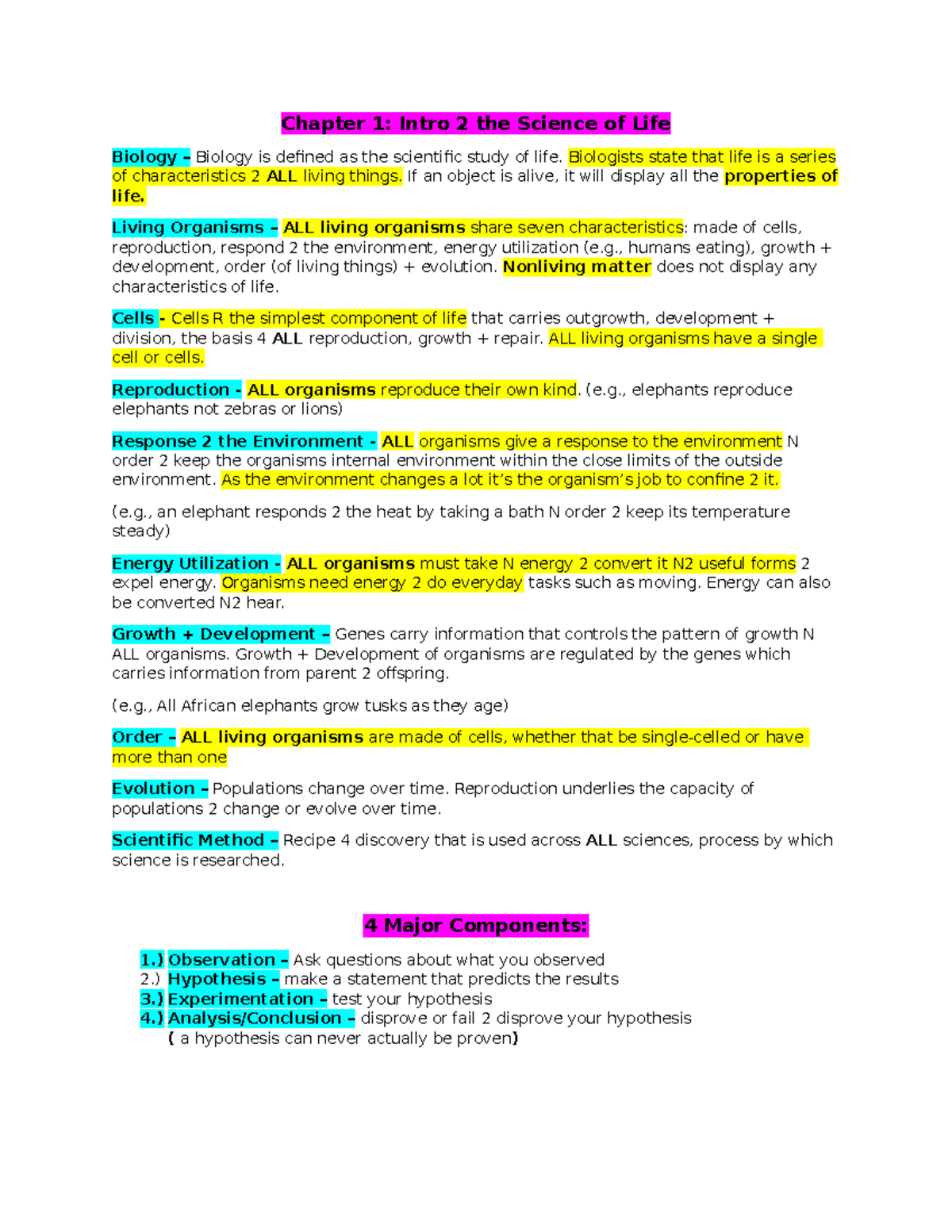Unit 1 Biology Lecture Notes - Intro to Life & Cells by Joycelynn Parr ...