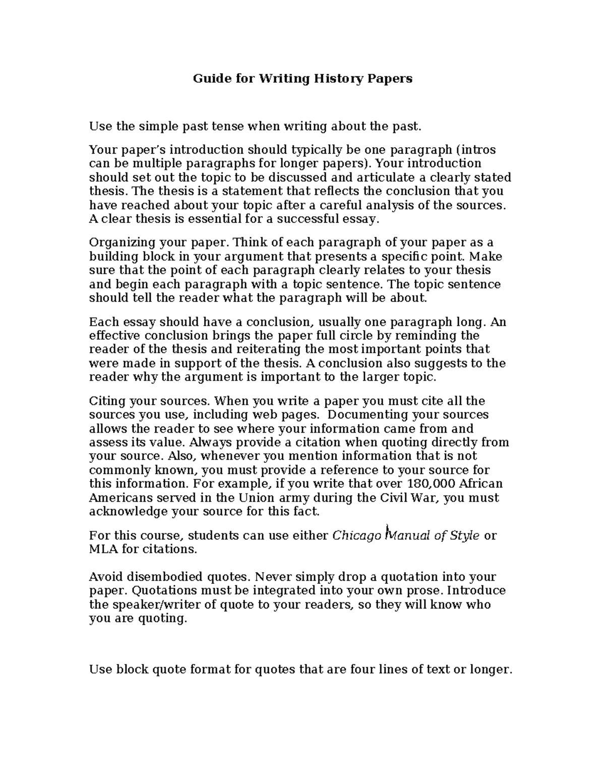 Style Guide for Writing - Guide for Writing History Papers Use the ...