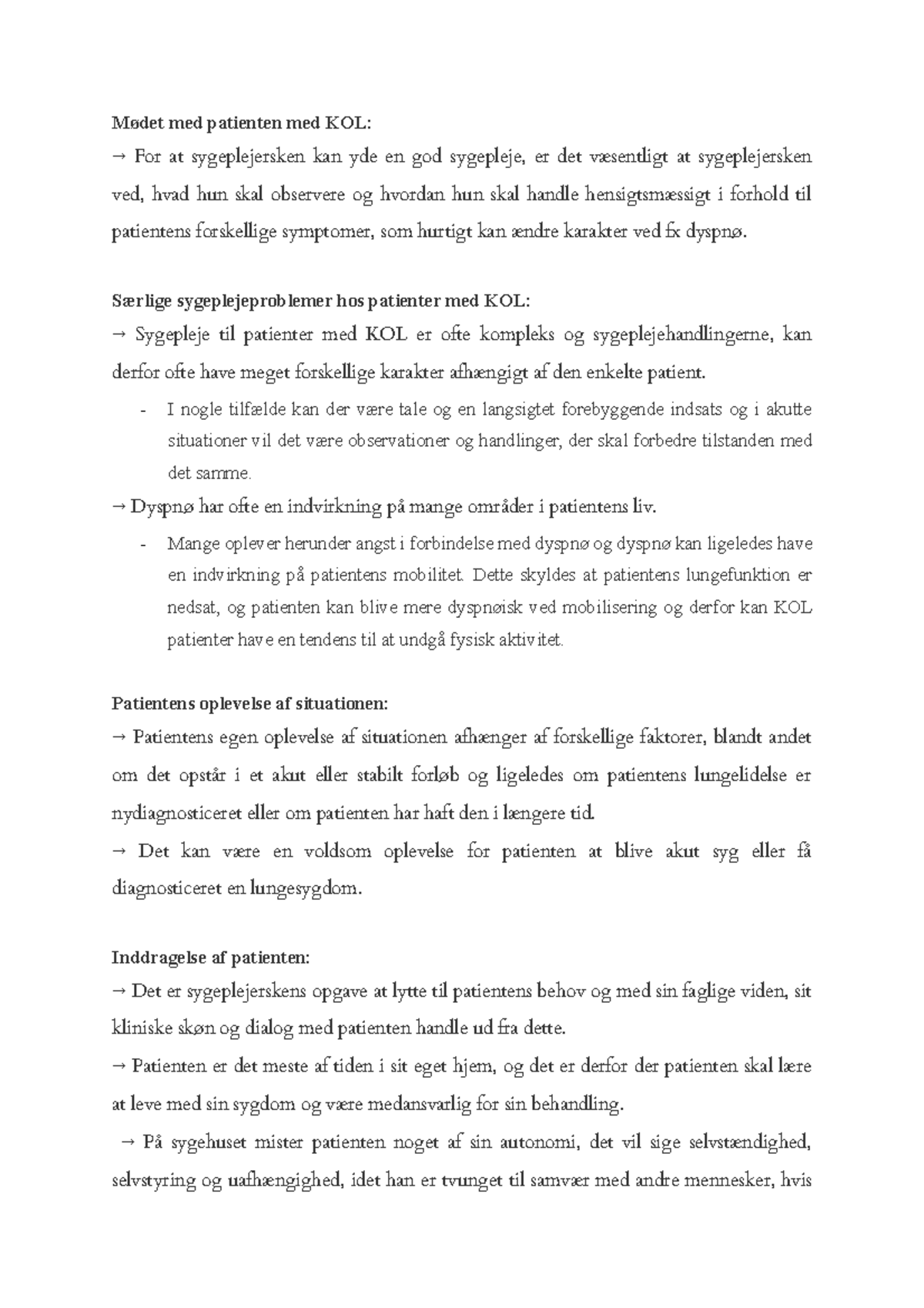 Sygepleje til KOL-patienter: Interventioner og Patientinvolvering - Studocu