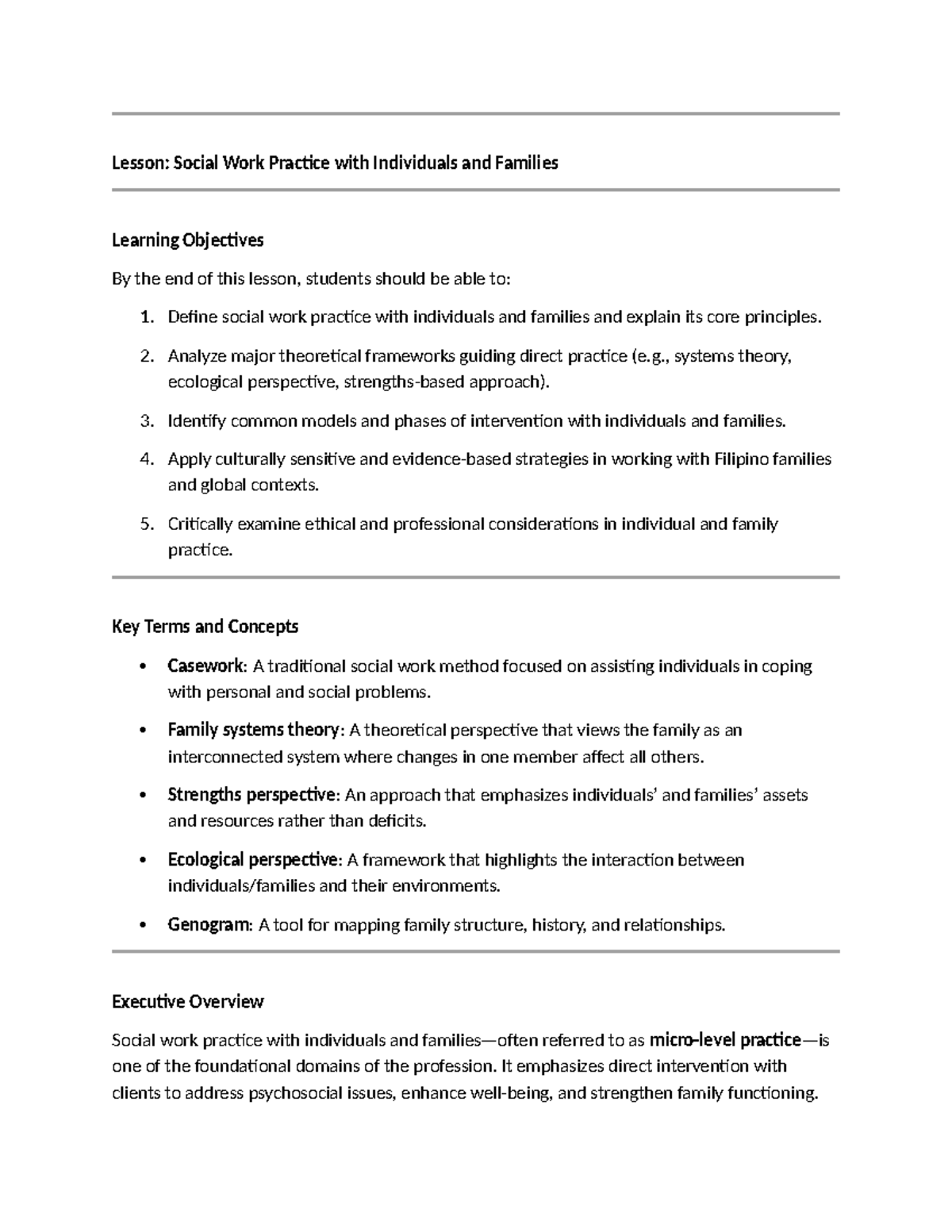 Lesson: SWK 101 - Social Work Practice with Individuals & Families ...
