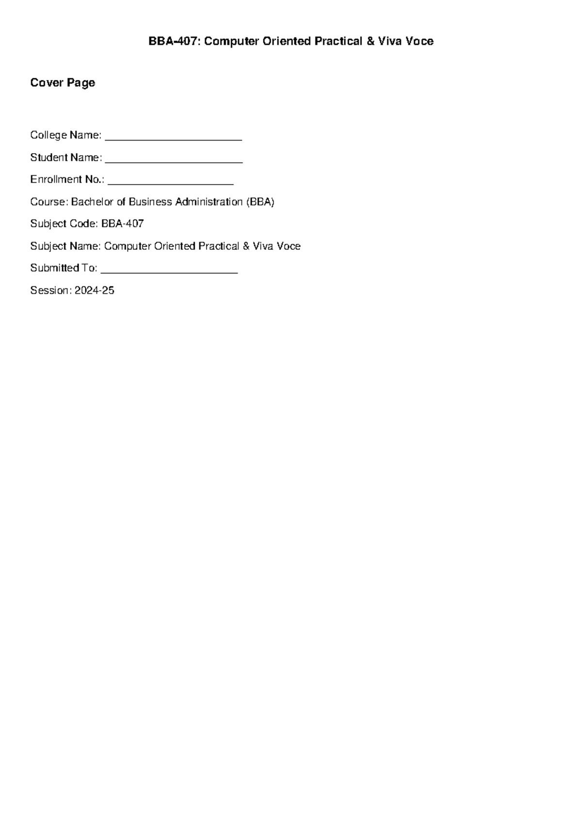 BBA-407 Practical File: Comprehensive Guide to Computer Oriented Viva Voce - Studocu