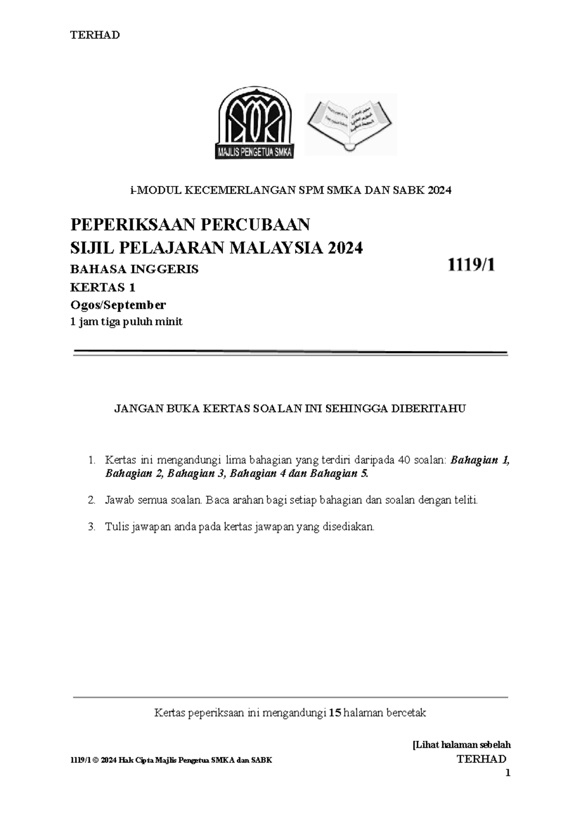 SMKA & SABK Trial 2024 P1 - SPM English Paper 1 Exam Preparation - Studocu