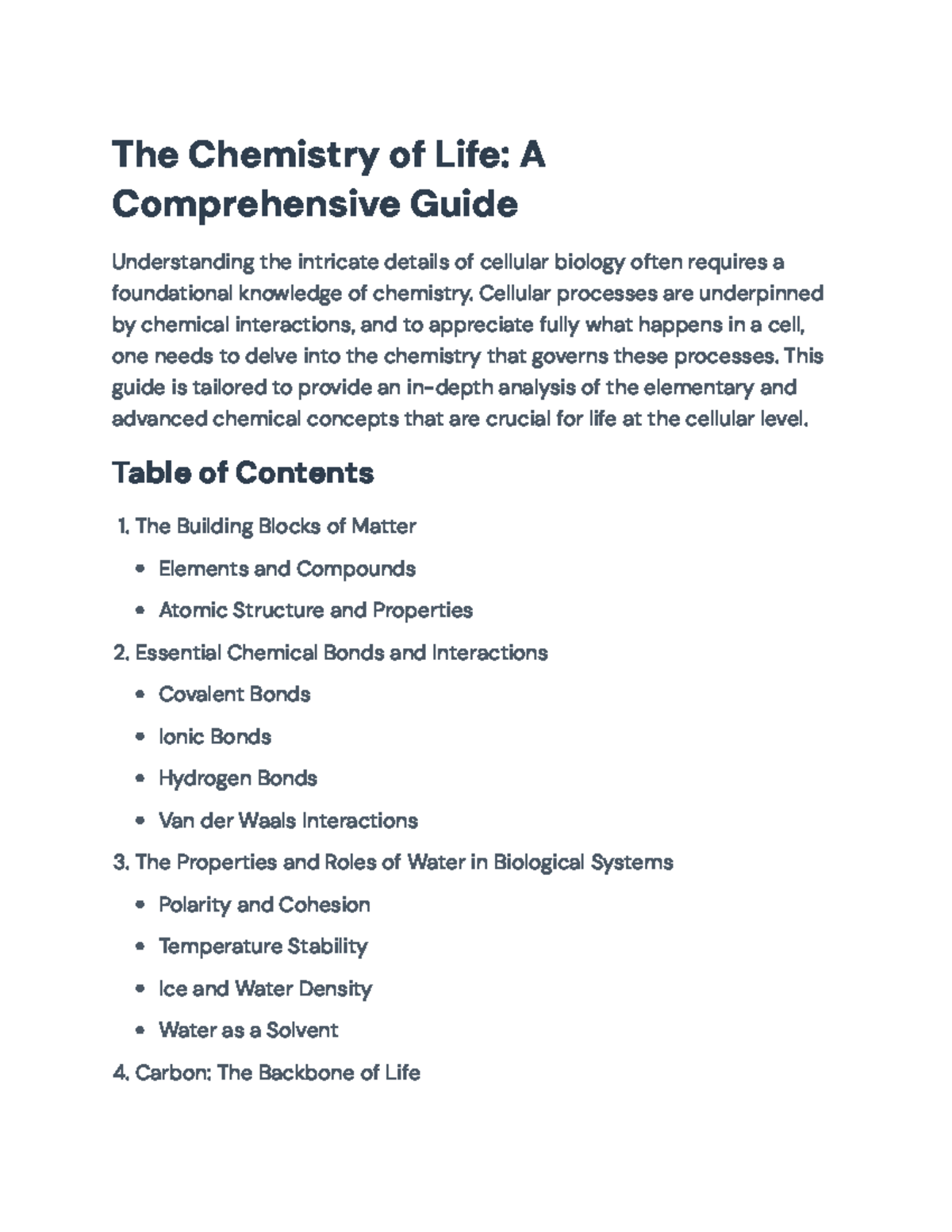 Comprehensive Guide to the Chemistry of Life: Foundations and Concepts ...