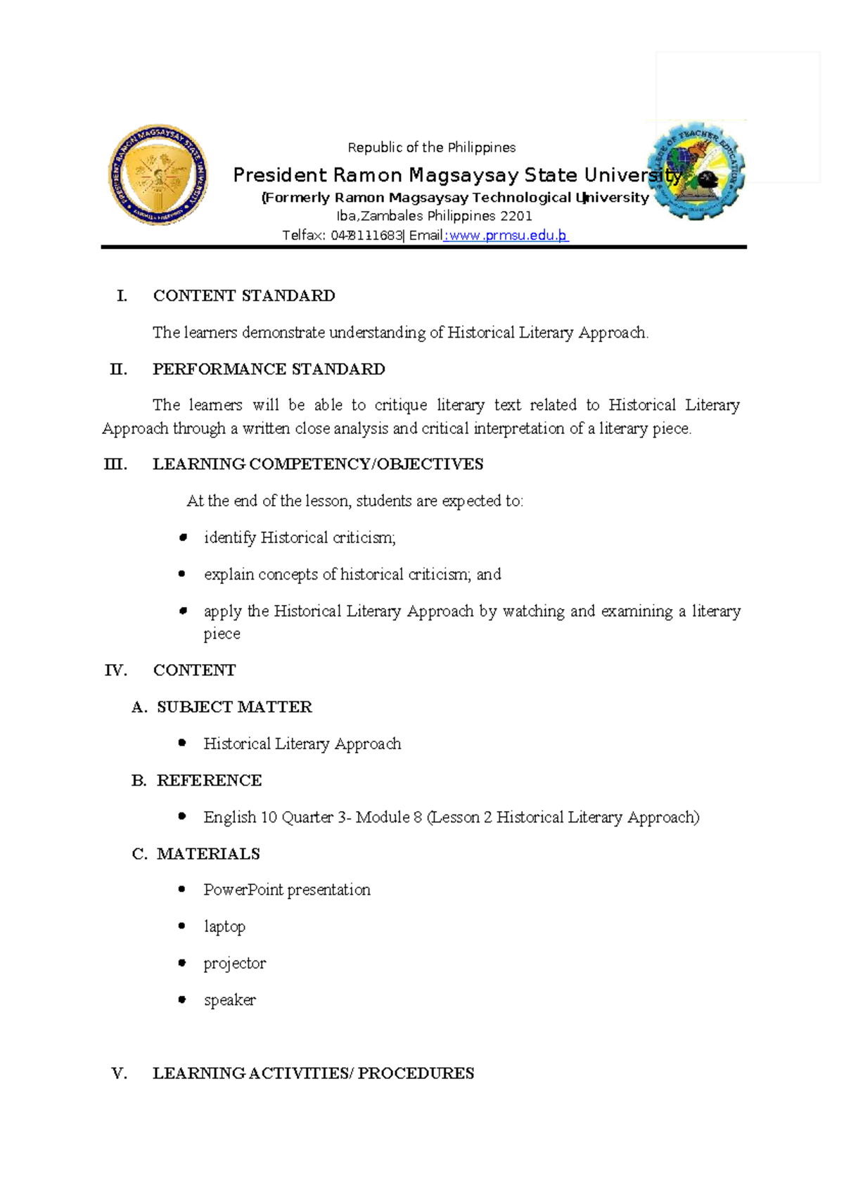 Historical DLP: English 10 Quarter 3 - Historical Literary Approach - Studocu