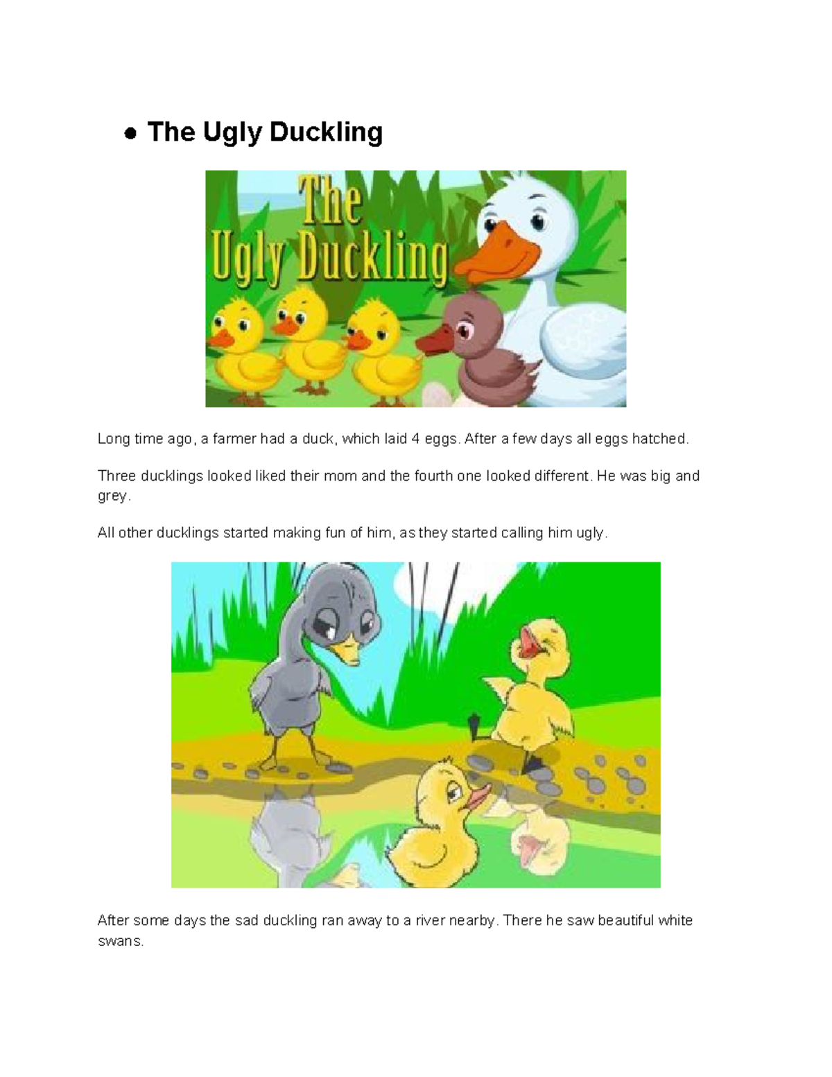 The Ugly Duckling Story Summary and Moral Lessons PDF - Studocu