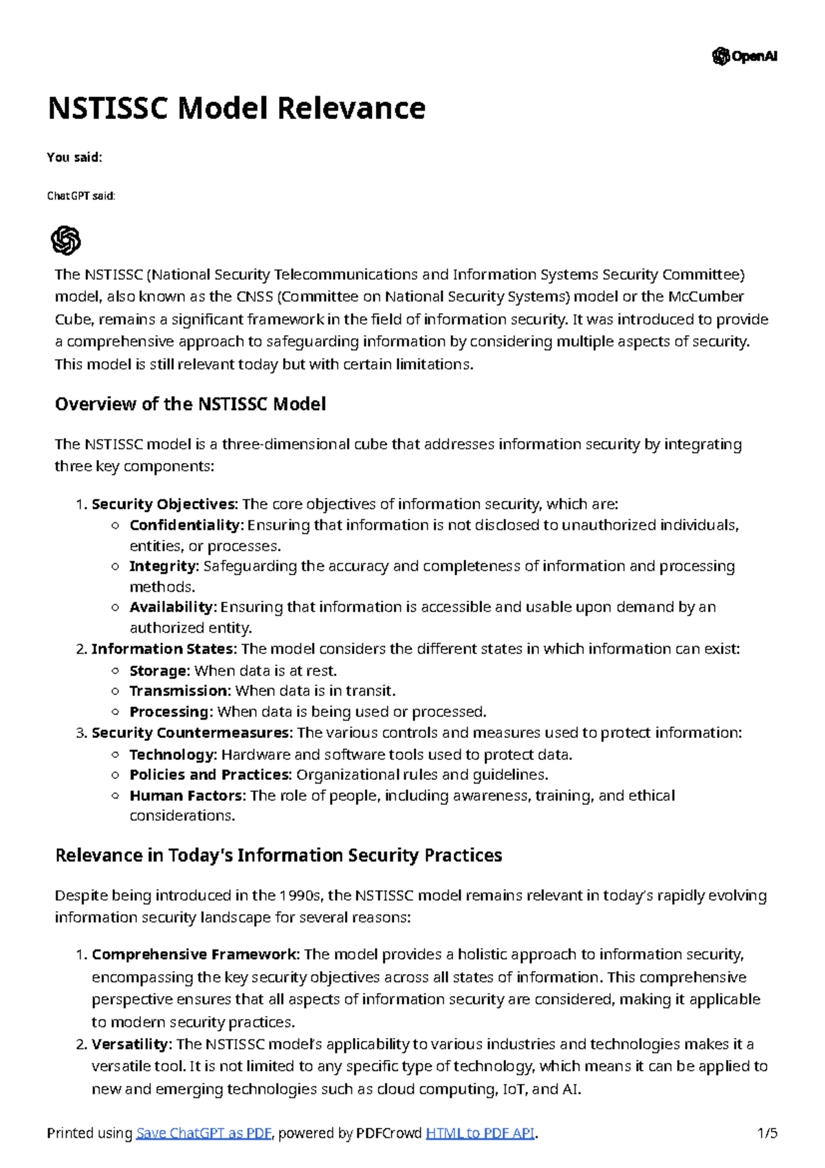 NSTISSC Model Relevance: Insights into Security Practices Today - Studocu