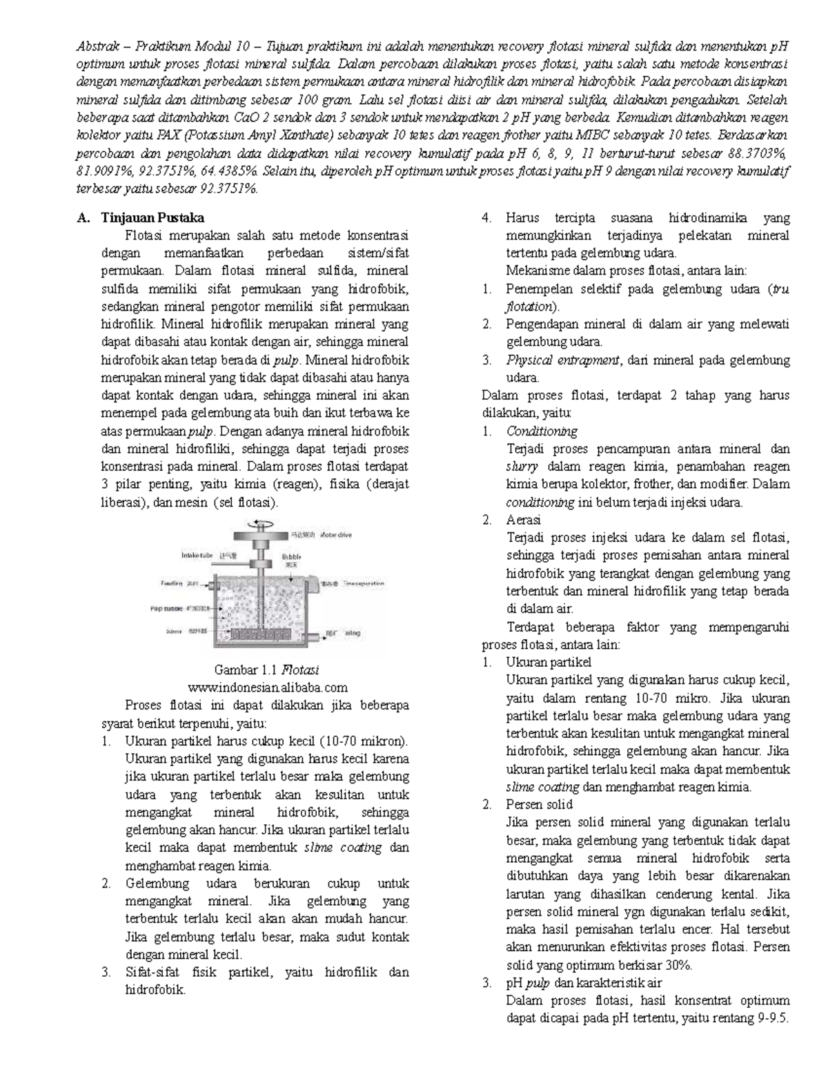 Modul 10: Flotasi Mineral Sulfida dan Optimasi pH Proses Flotasi - Studocu