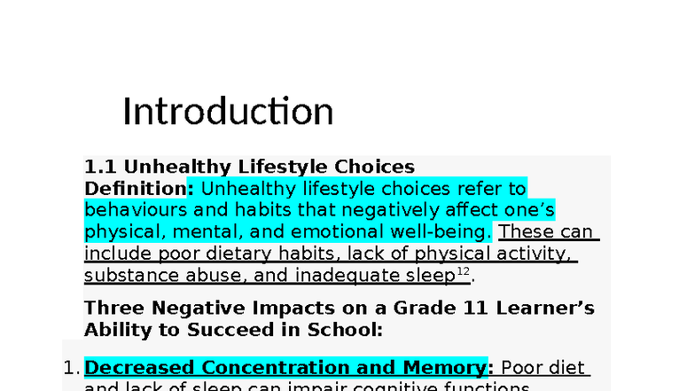 Life Orientatio grade 12 - Introduction 1 Unhealthy Lifestyle Choices ...