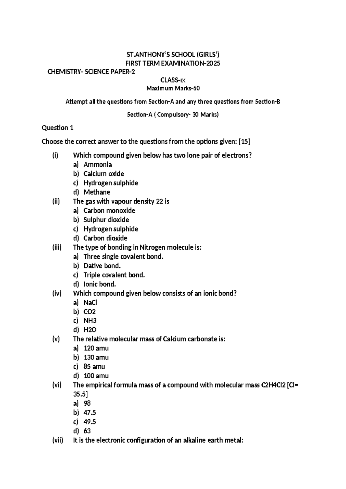 First term science exam questions and answers (SCI101) - Studocu