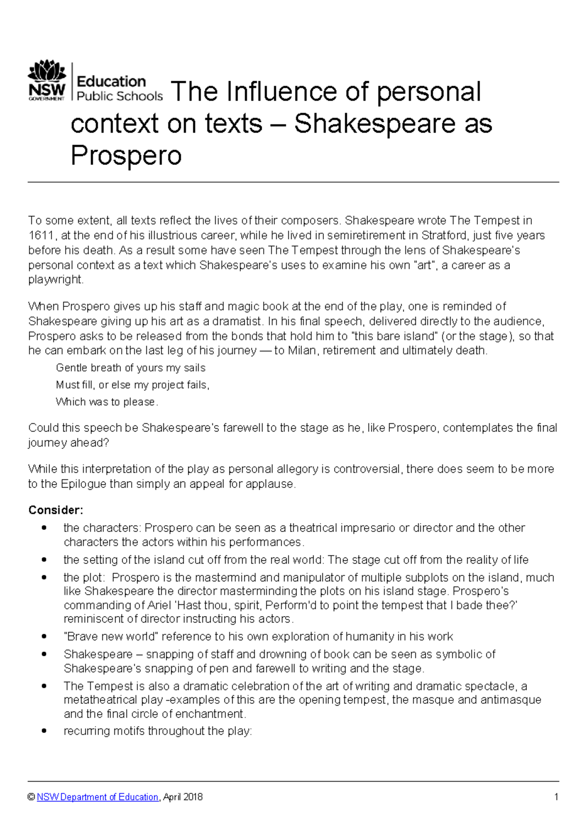The Influence of Personal Context in Shakespeare's The Tempest (ENG ADV ...