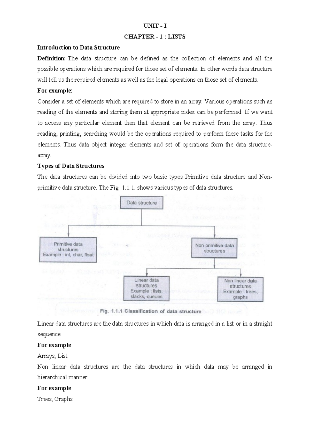 UNIT I CHAPTER 1: INTRODUCTION TO DATA STRUCTURES - CS3301 - Studocu