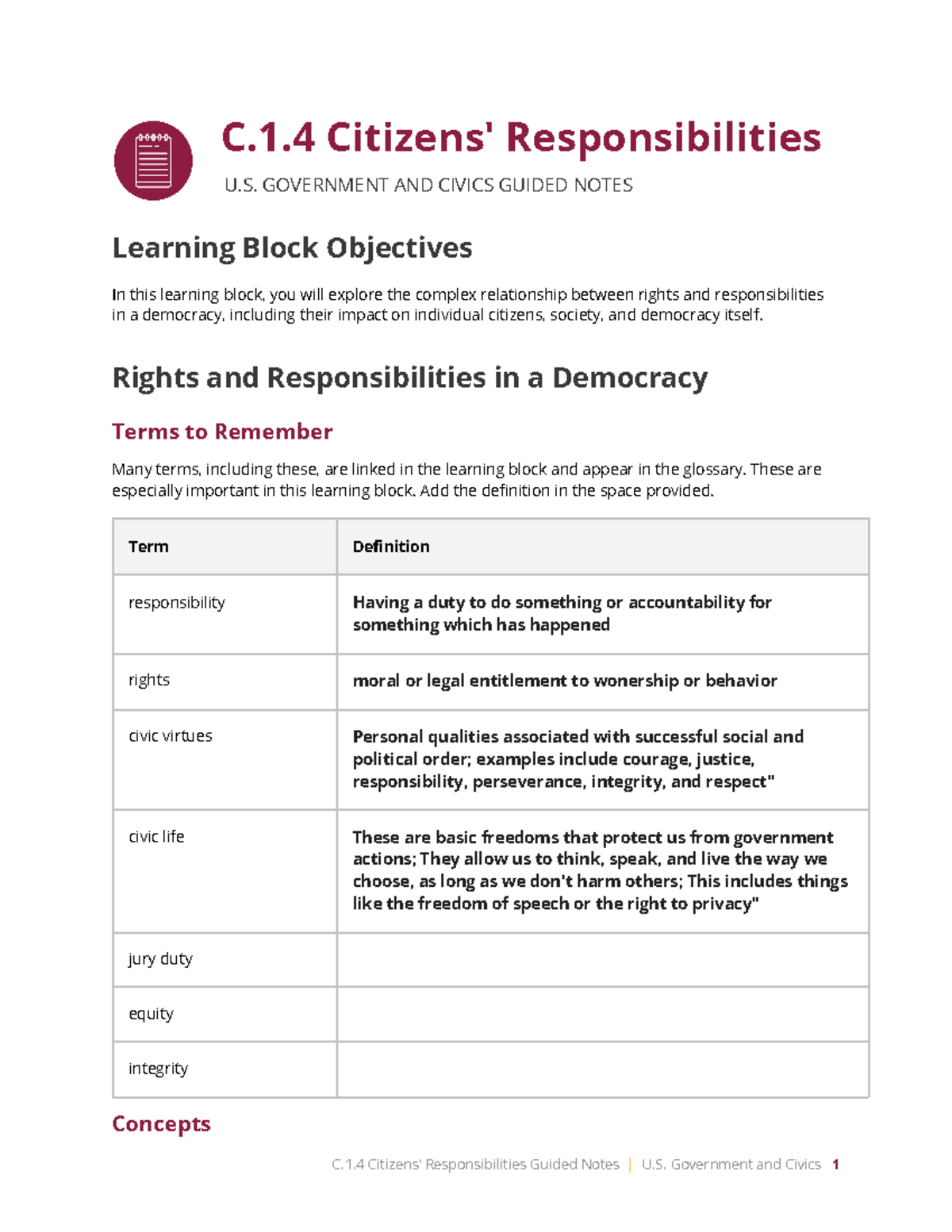C.1.4 Guided Notes on Citizens' Responsibilities in U.S. Government - C ...