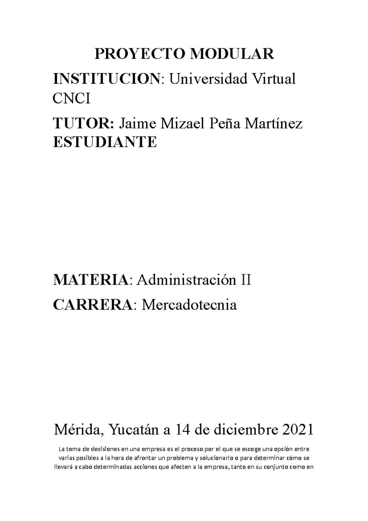 Administracion 2 proyecto modular - Proyecto modular ####### Universidad virtual CNCI ...