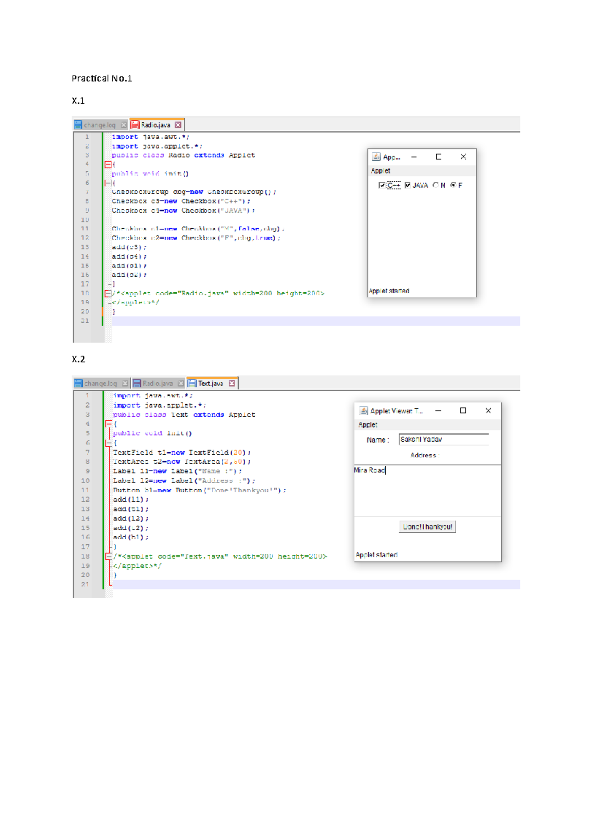 Practical No.1 - Java Applet Programming Examples and Code - Studocu