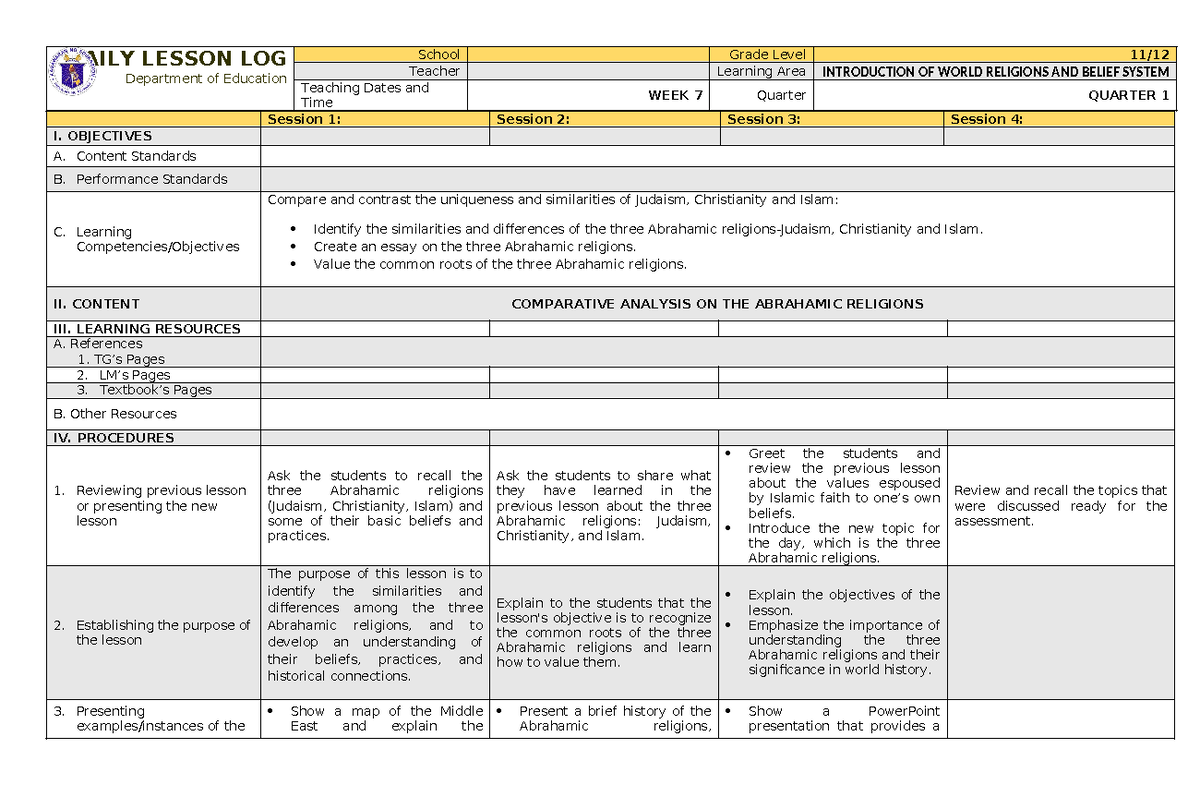Iwrbs Q1 WEEK7 - IWRS - DAILY LESSON LOG Department of Education School ...