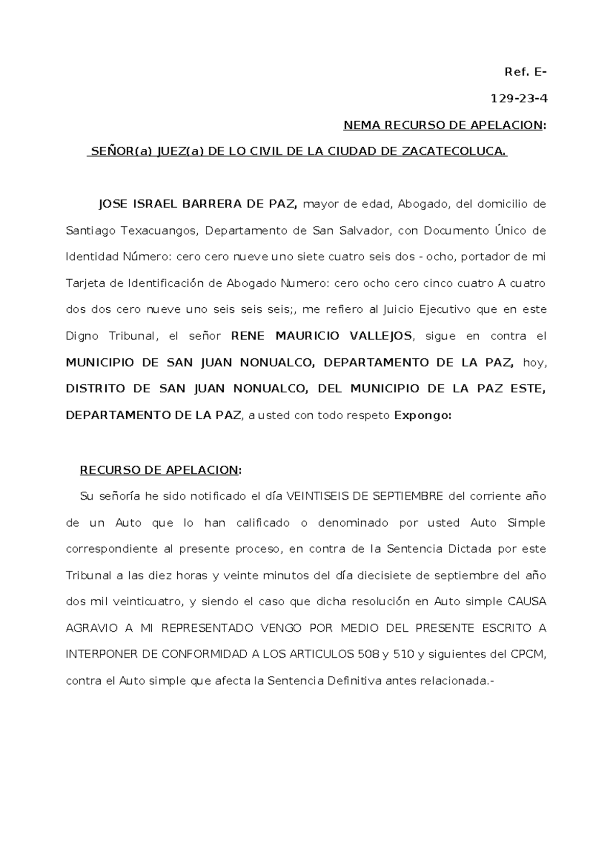 Recurso de Apelación JEM: Sentencia Definitiva en Civil - Studocu