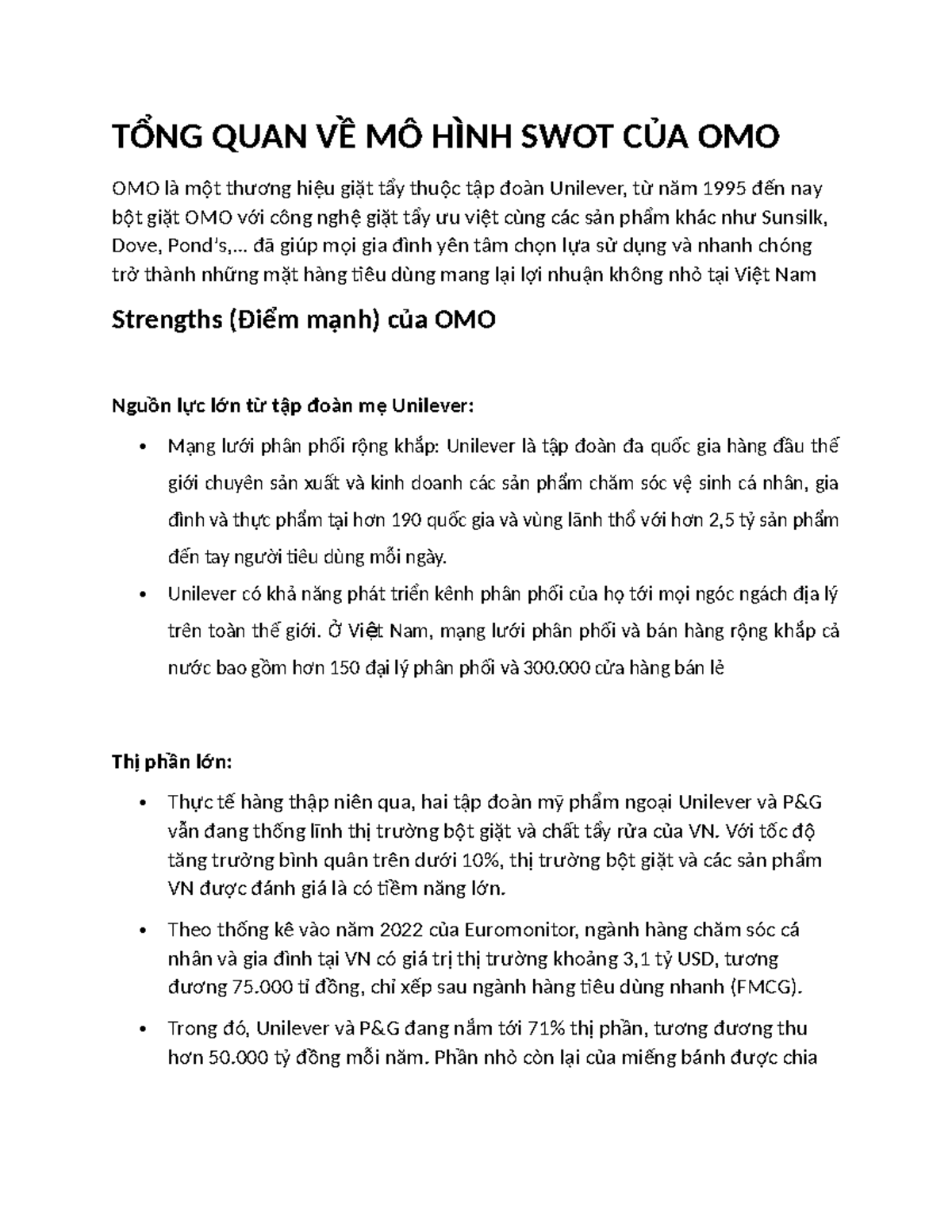 Mô Hình SWOT Của OMO: Phân Tích Điểm Mạnh & Điểm Yếu - Studocu