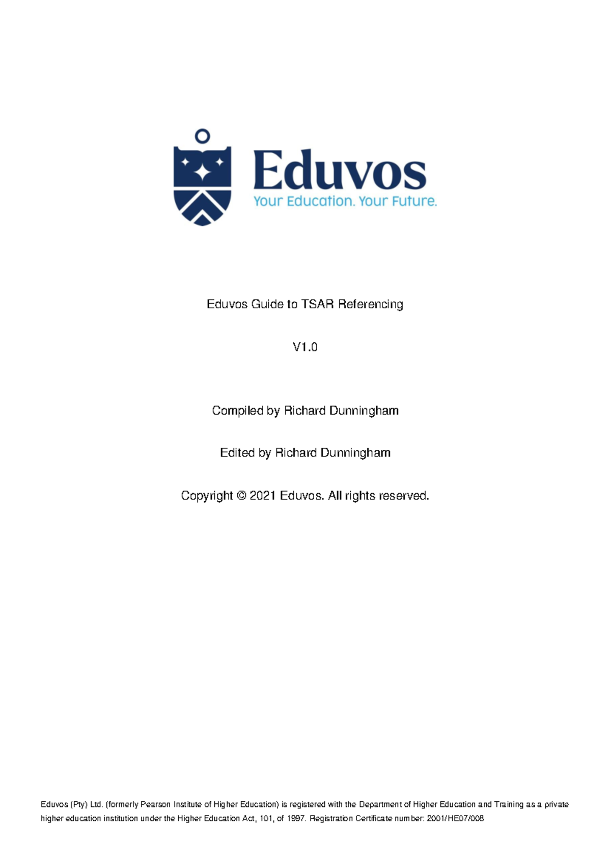 Eduvos TSAR Referencing Guide V1.0 by Richard Dunningham (2021) - Studocu