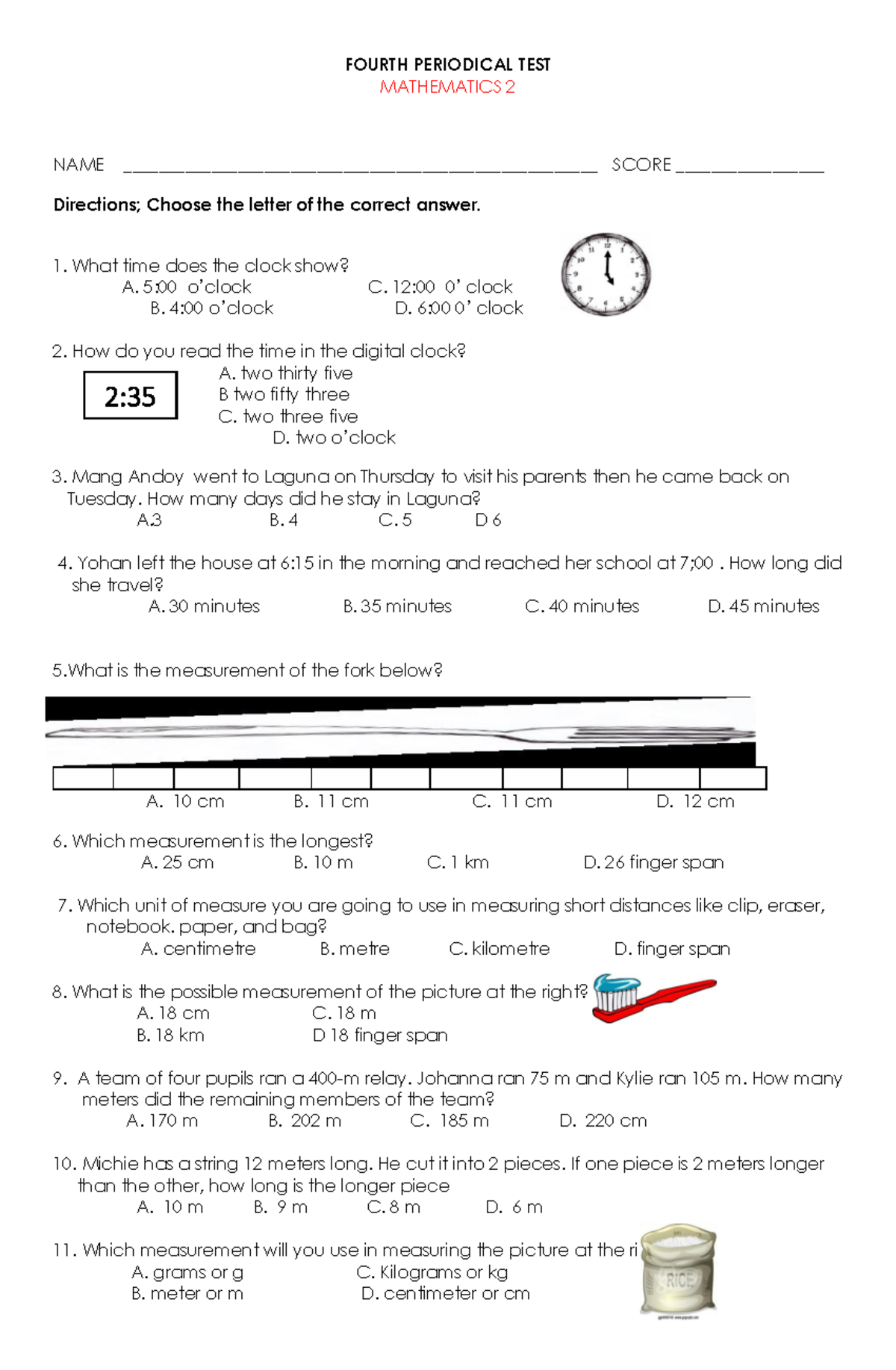 Mathematics 2 Fourth Periodical Test Practice Exam - Studocu