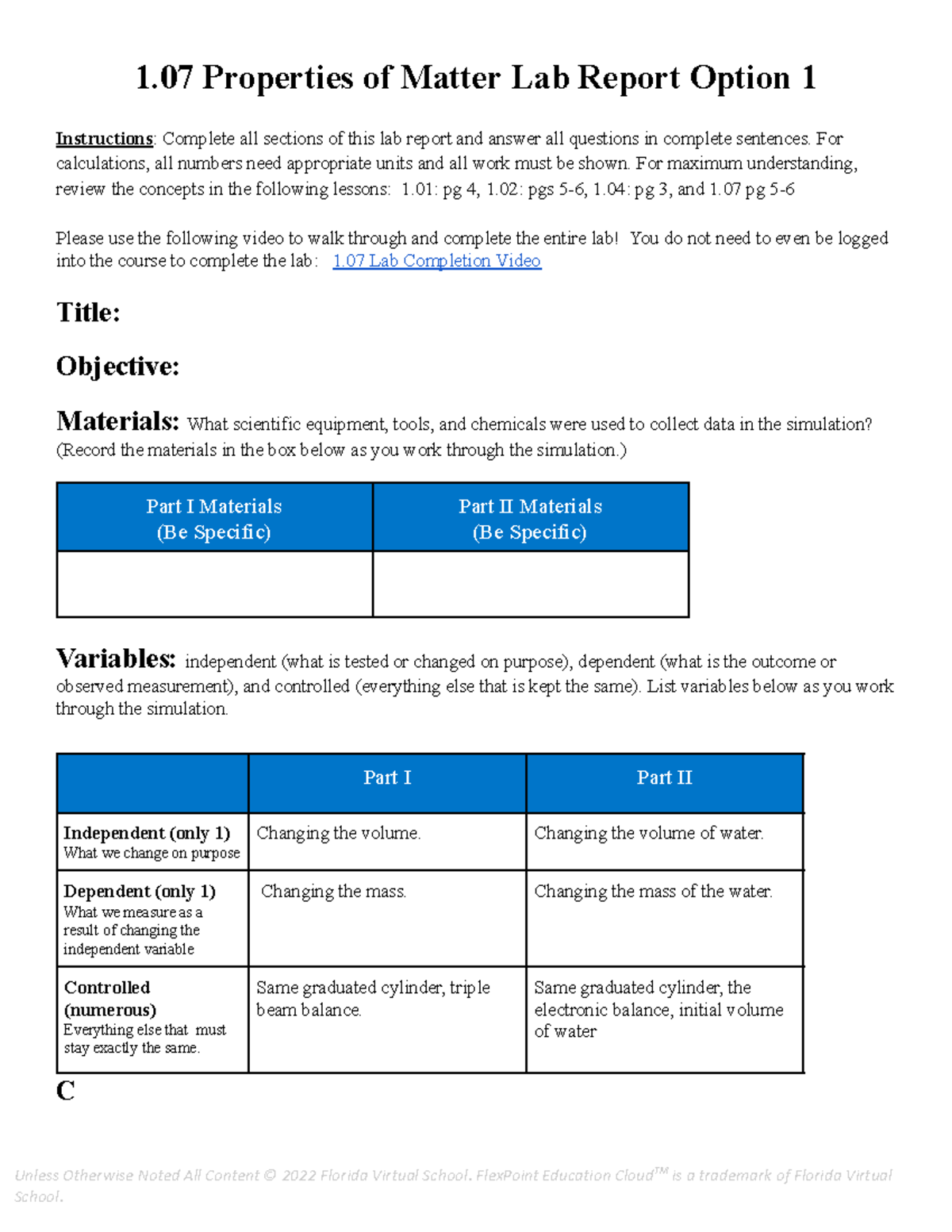 1.07 Properties of Matter Lab Report: Density of Liquids and Solids ...