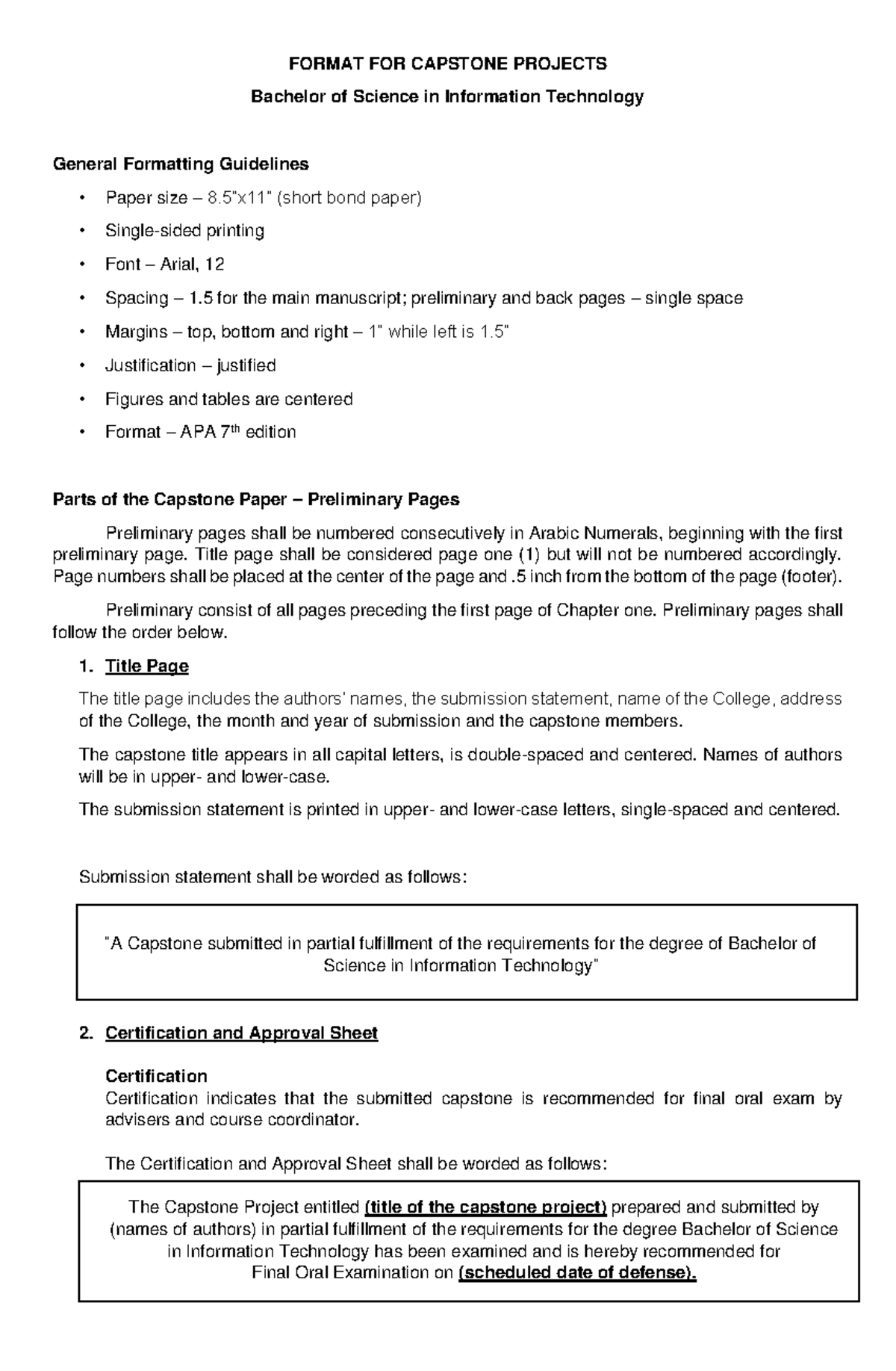 Capstone Project Format Guidelines for BSIT Students - Studocu
