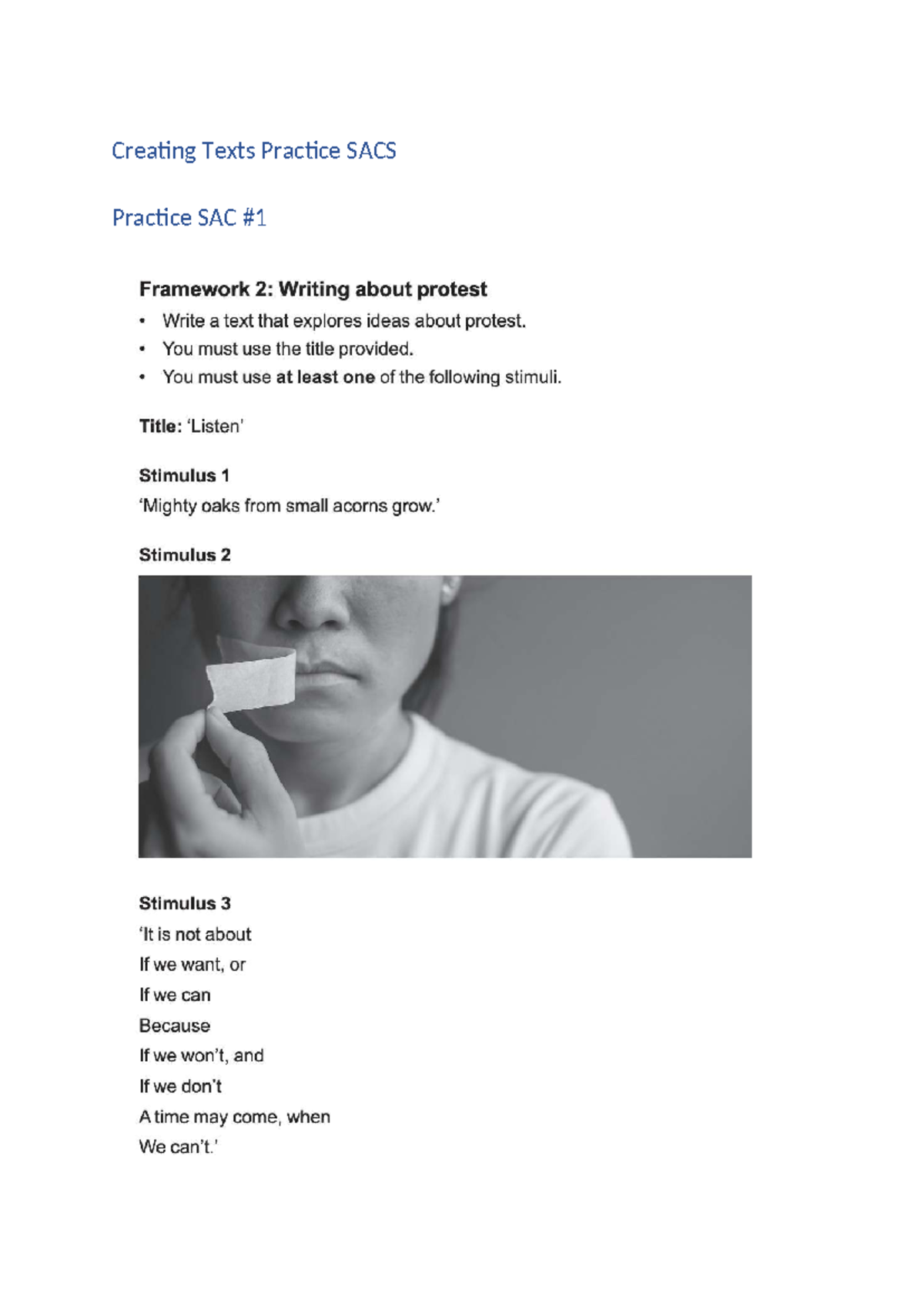 2025 SACS Practice: Writing about Protest Framework - Studocu