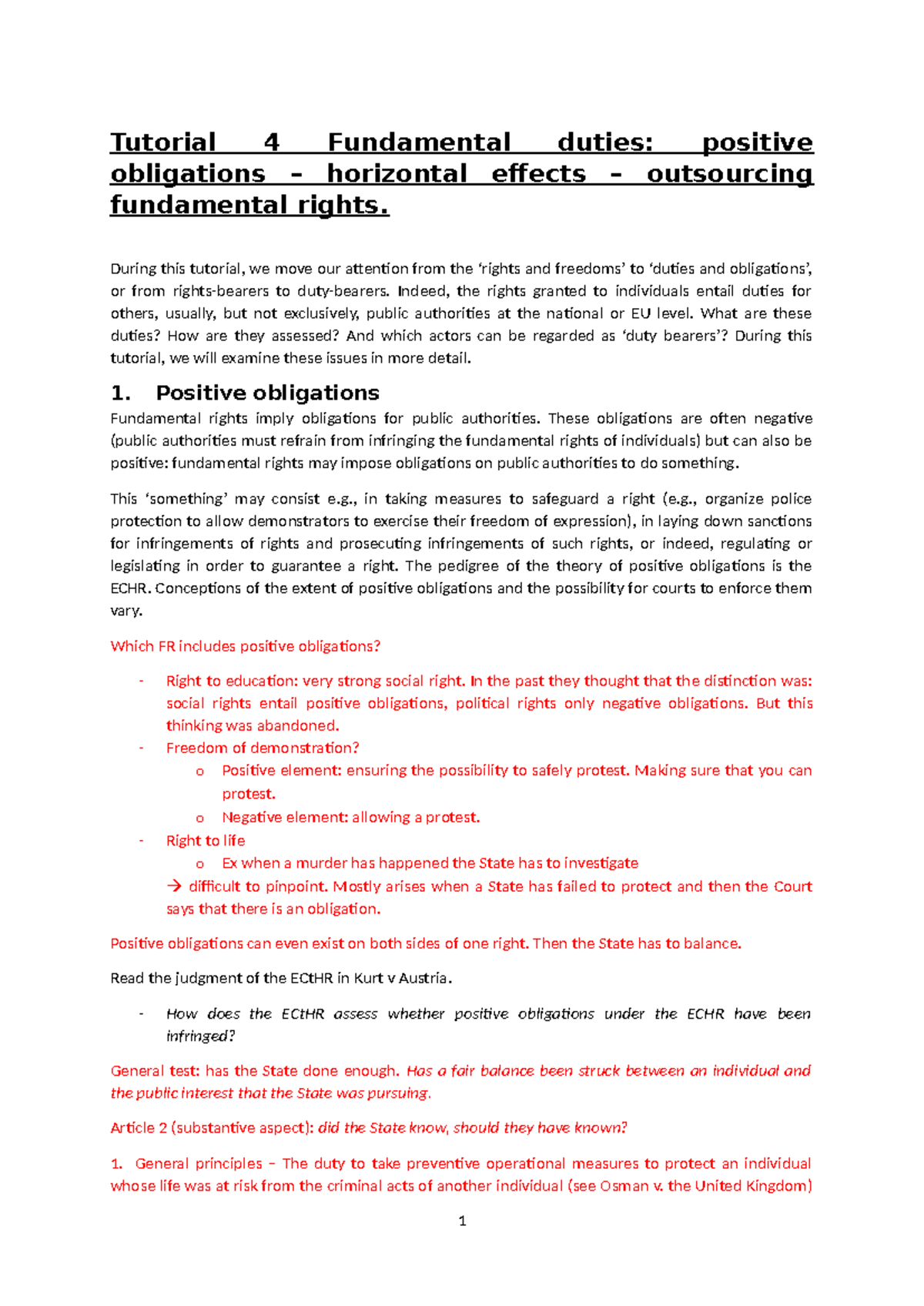 Tutorial 4: Explore Positive Duties and Obligations in Rights Framework - Studeersnel