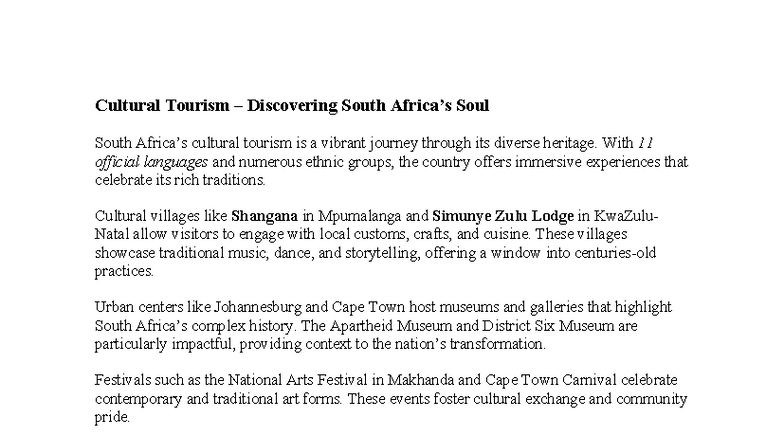 Cultural Tourism in South Africa: A Journey Through Heritage - Studocu