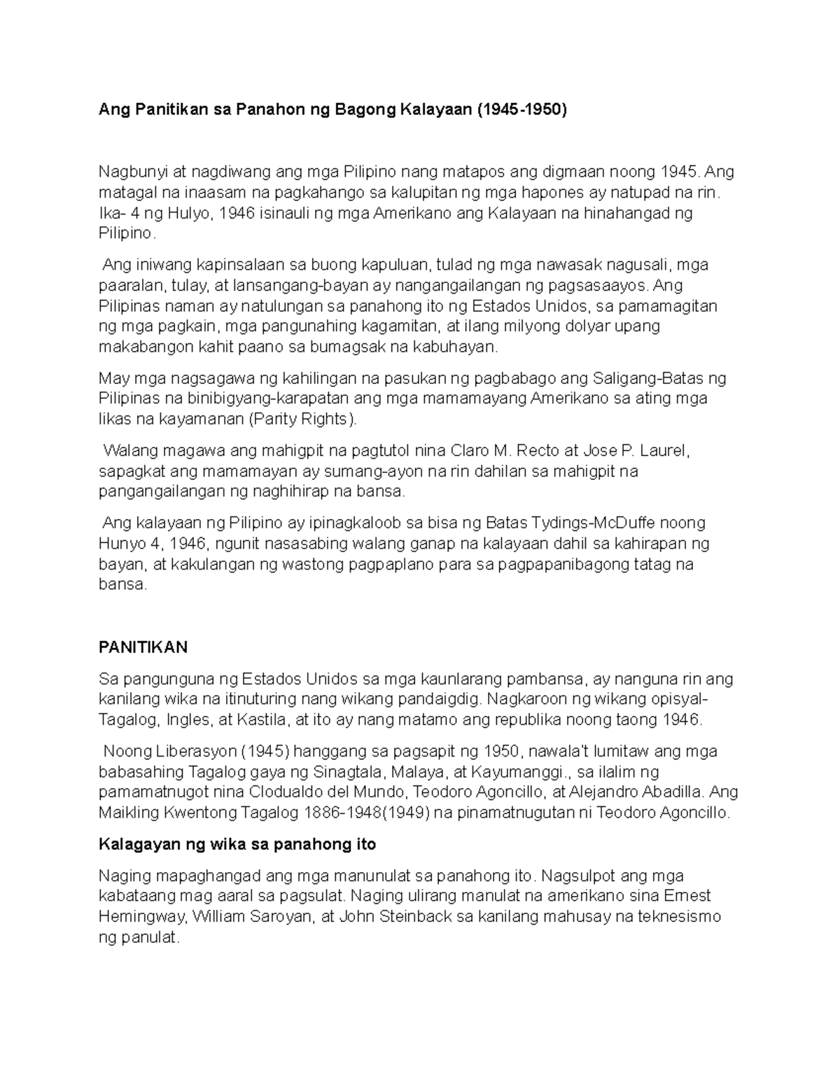 Ang Panitikan sa Panahon ng Bagong Kalayaan - Ang matagal na inaasam na ...