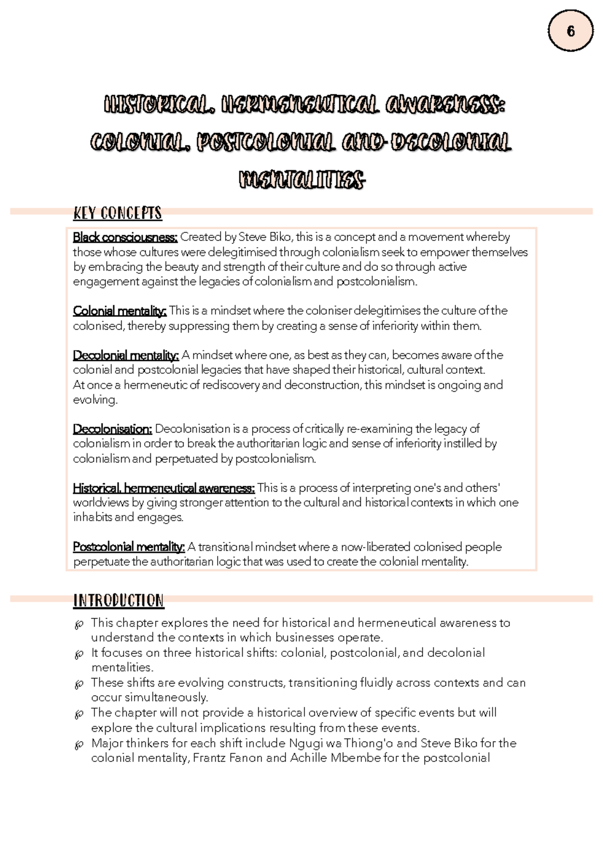 Exploring CH 6: Colonial, Postcolonial & Decolonial Mentalities - Studocu