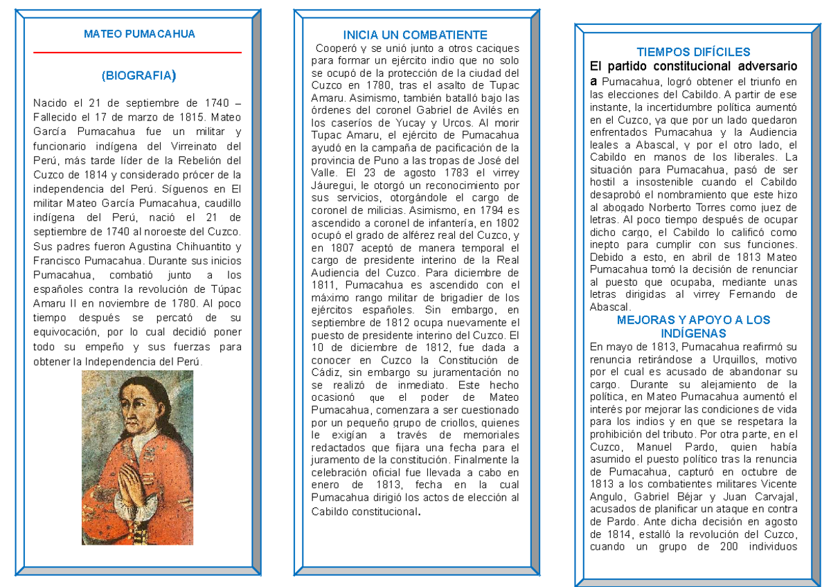 MATEO PUMACAHUA: Biografía y Legado en la Independencia del Perú (PS ...
