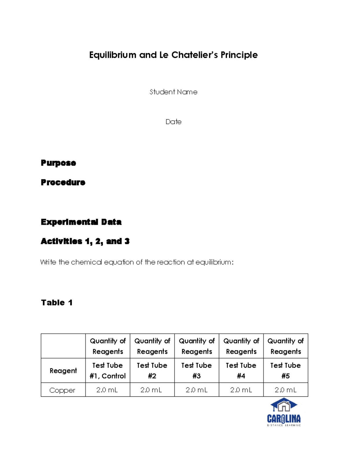 Lab report Equilibrium and Le Chateliers Principle - Equilibrium and Le ...