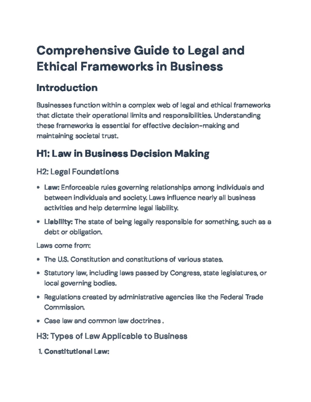 Comprehensive Guide to Legal and Ethical Frameworks in Business (FINAL ...