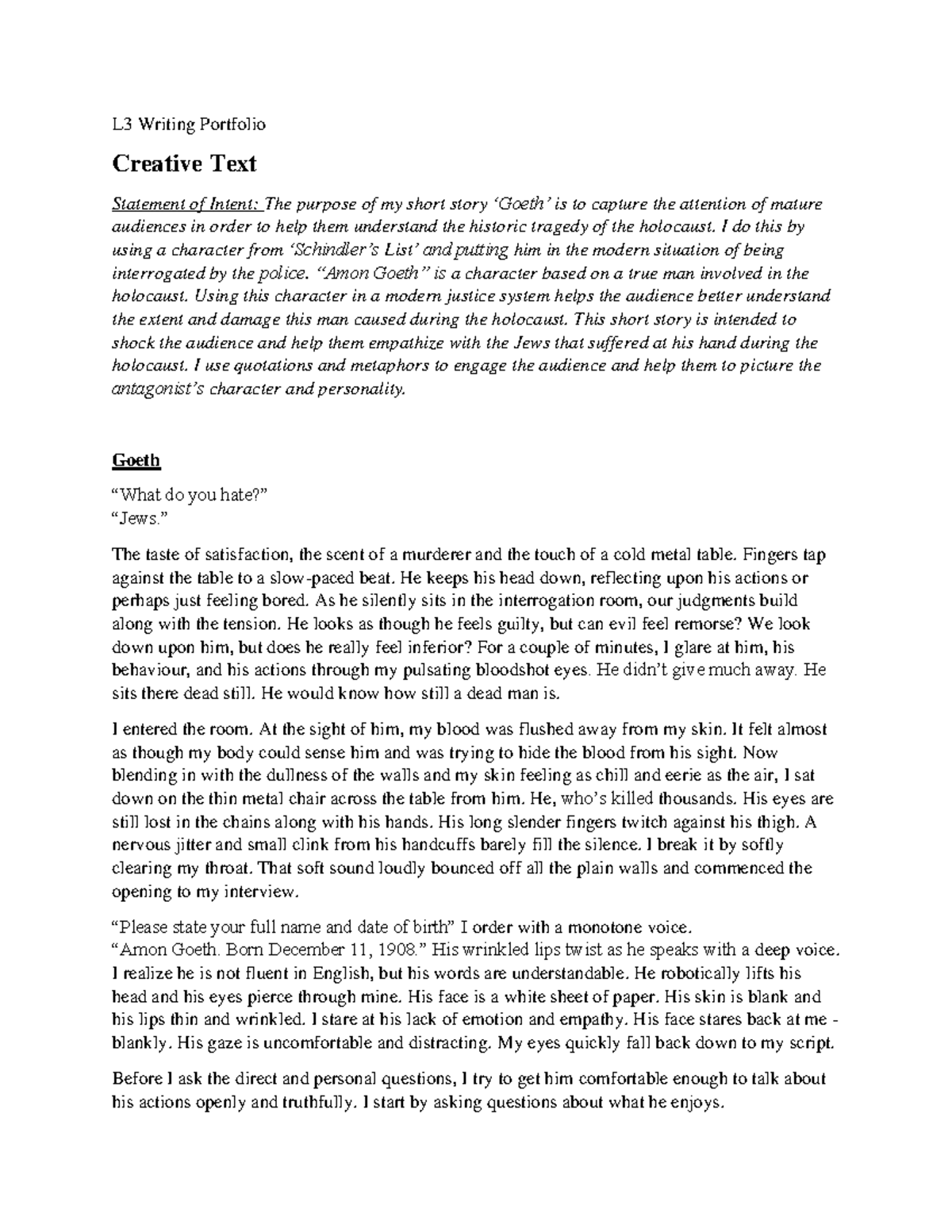 L3 Writing Portfolio: Creative Works Including Poetry & Short Story ...