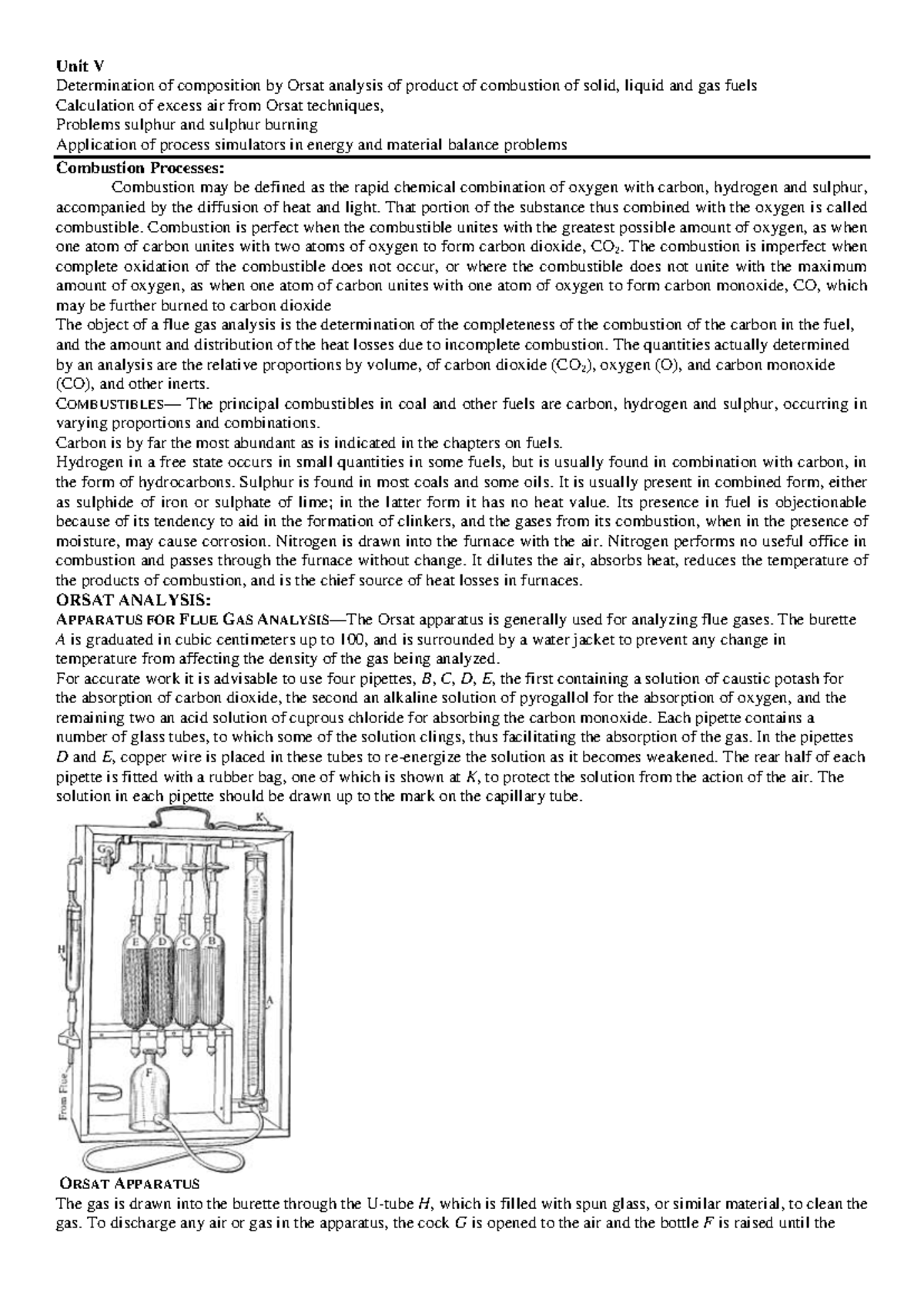 Determination of Combustion Composition Using Orsat Analysis - Unit 5 ...