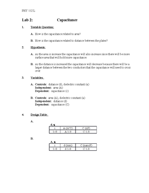PHY-112L Class Notes - Lab 1 Electrostatic Forces - PHY-112L Lab 1 ...