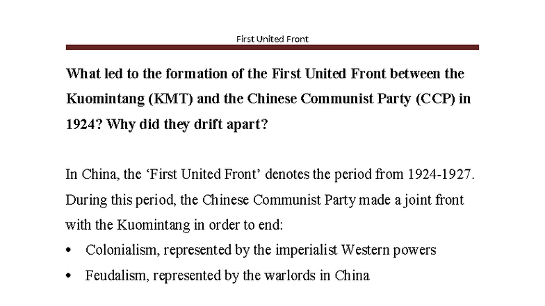 The First United Front: Formation and Breakdown of KMT-CCP Alliance ...