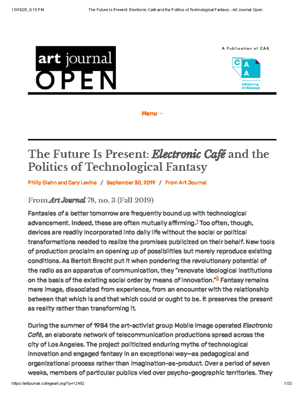 The Future Is Present: Insights on Electronic Café & Tech Politics (ART ...