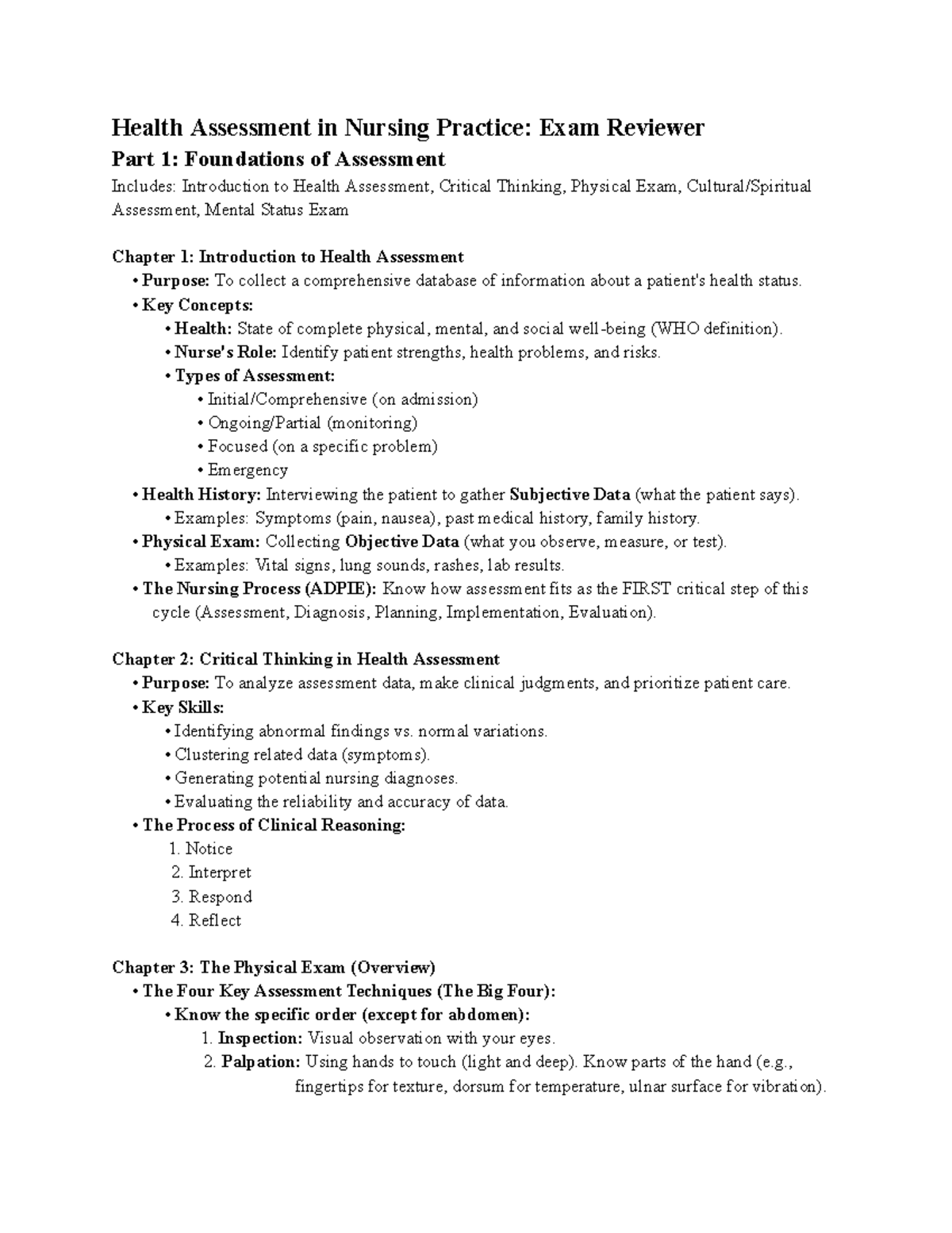 HA-CFE: Health Assessment in Nursing Practice Exam Reviewer Part 1 ...