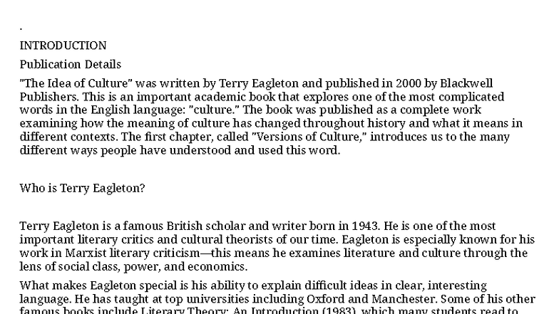 ENG 101: Essay Notes on Terry Eagleton's "Culture" and Its Complexities ...
