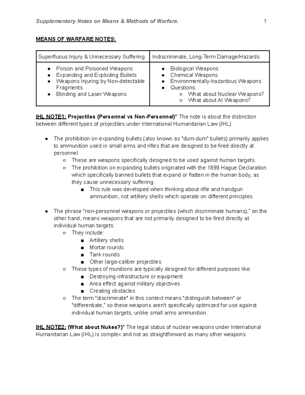 Means and Methods of Warfare Notes: IHL Insights and Analysis - Studocu