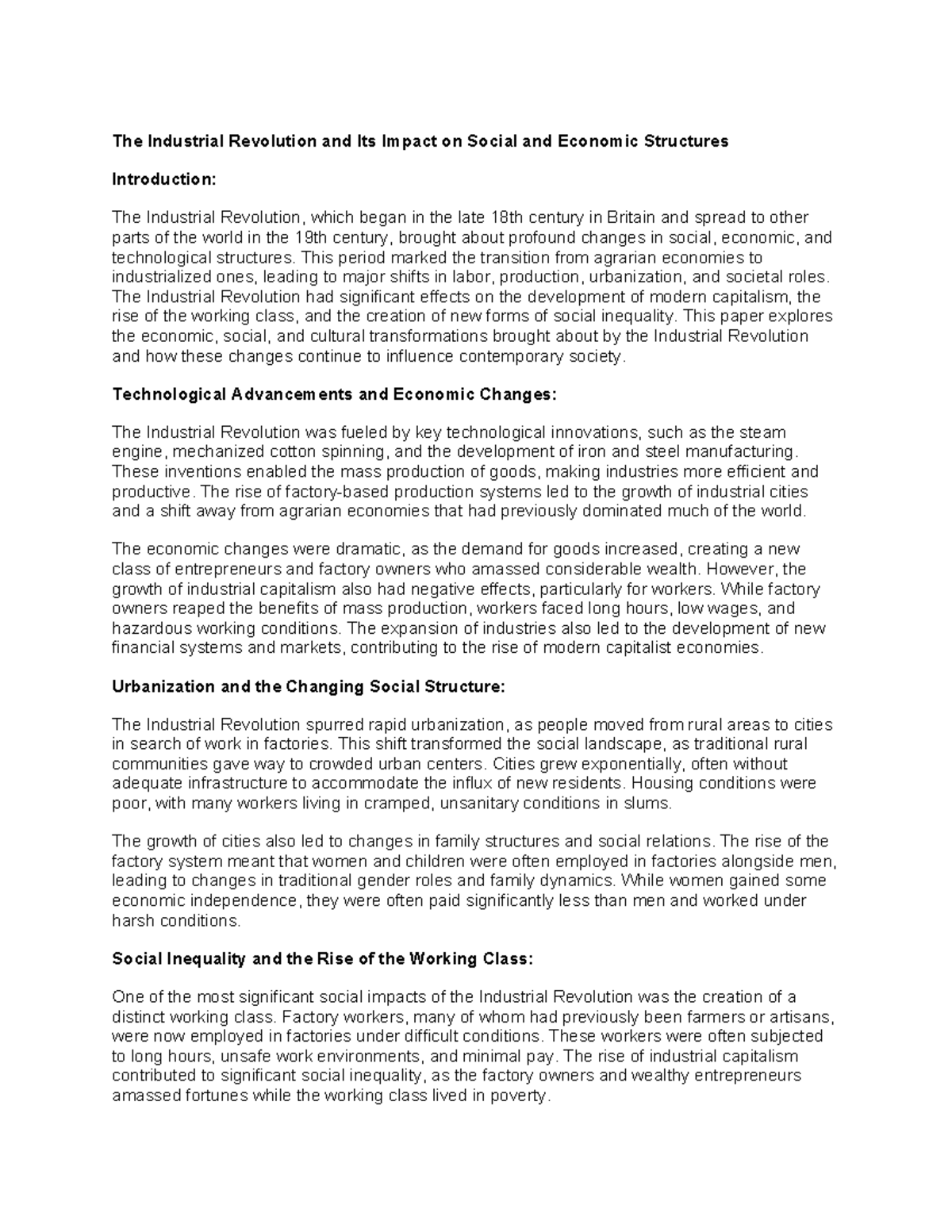 The Industrial Revolution and Its Impact on Social and Economic ...