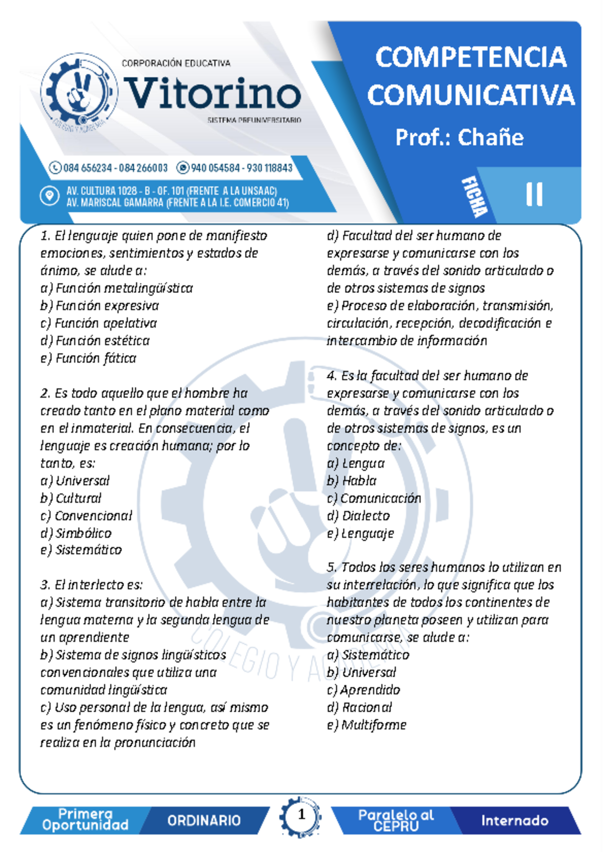 COMPETENCIA COMUNICATIVA II - Prof. Chañe - Lenguaje y Funciones - Studocu