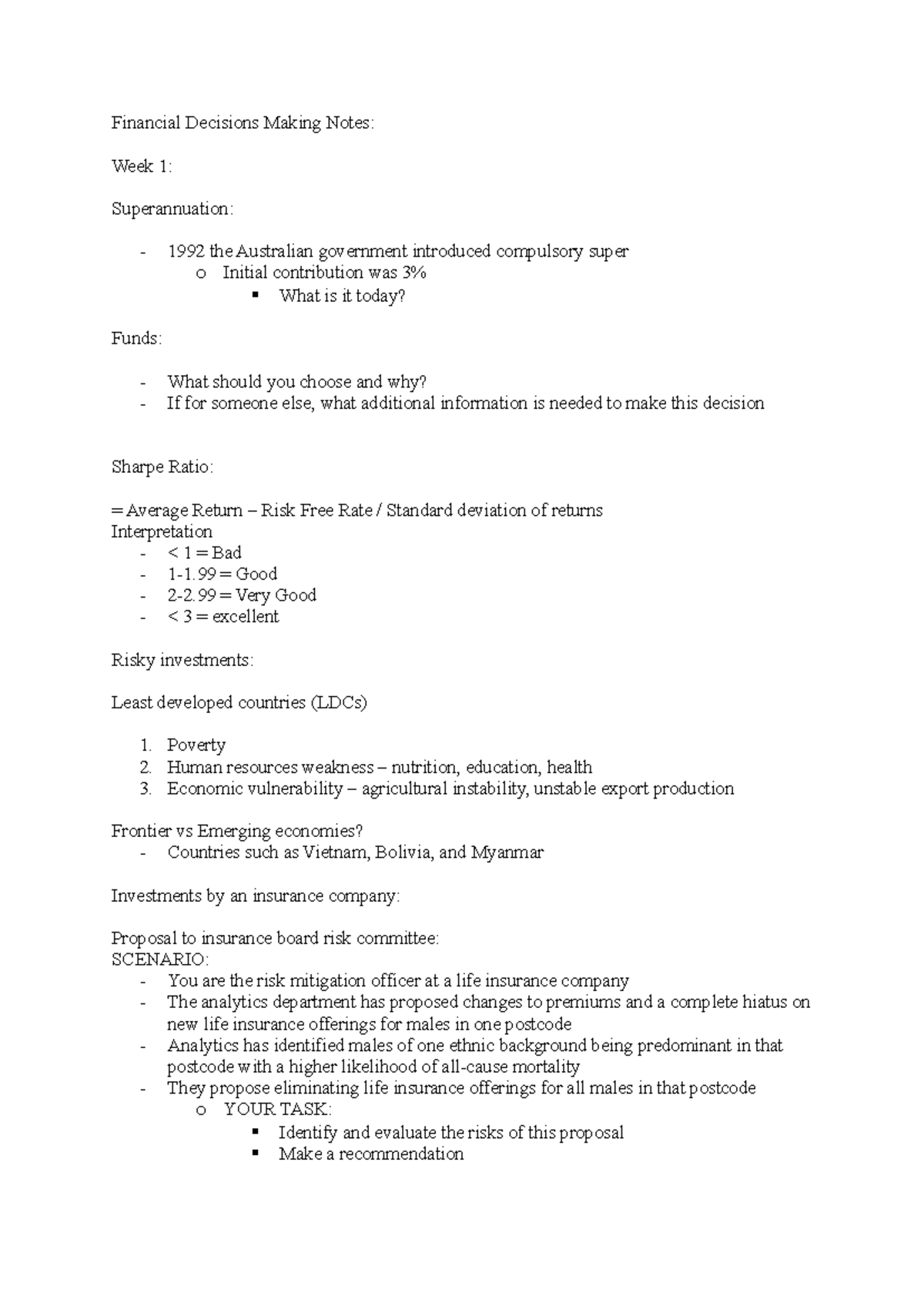 Financial Decision Making Notes: Week 1-3 Overview and Insights - Studocu