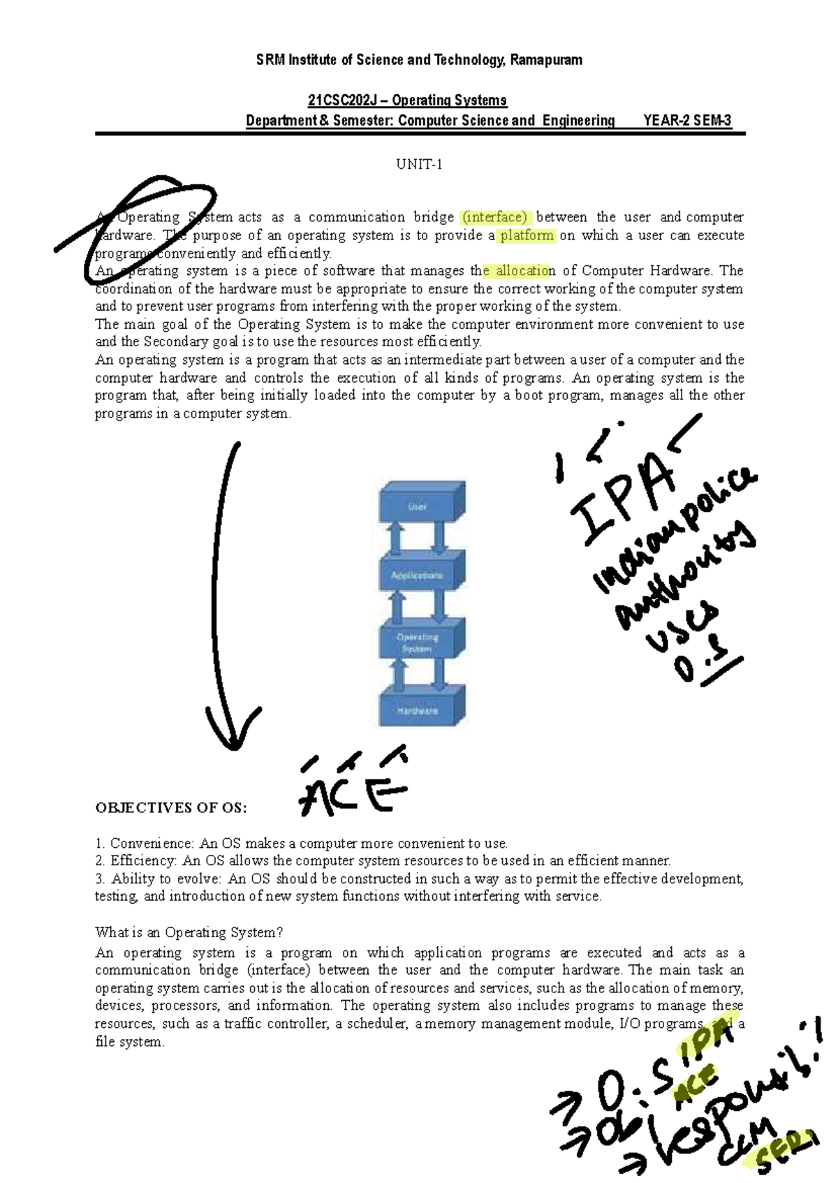UNIT-1: Operating Systems Overview - 21CSC202J Notes - Studocu