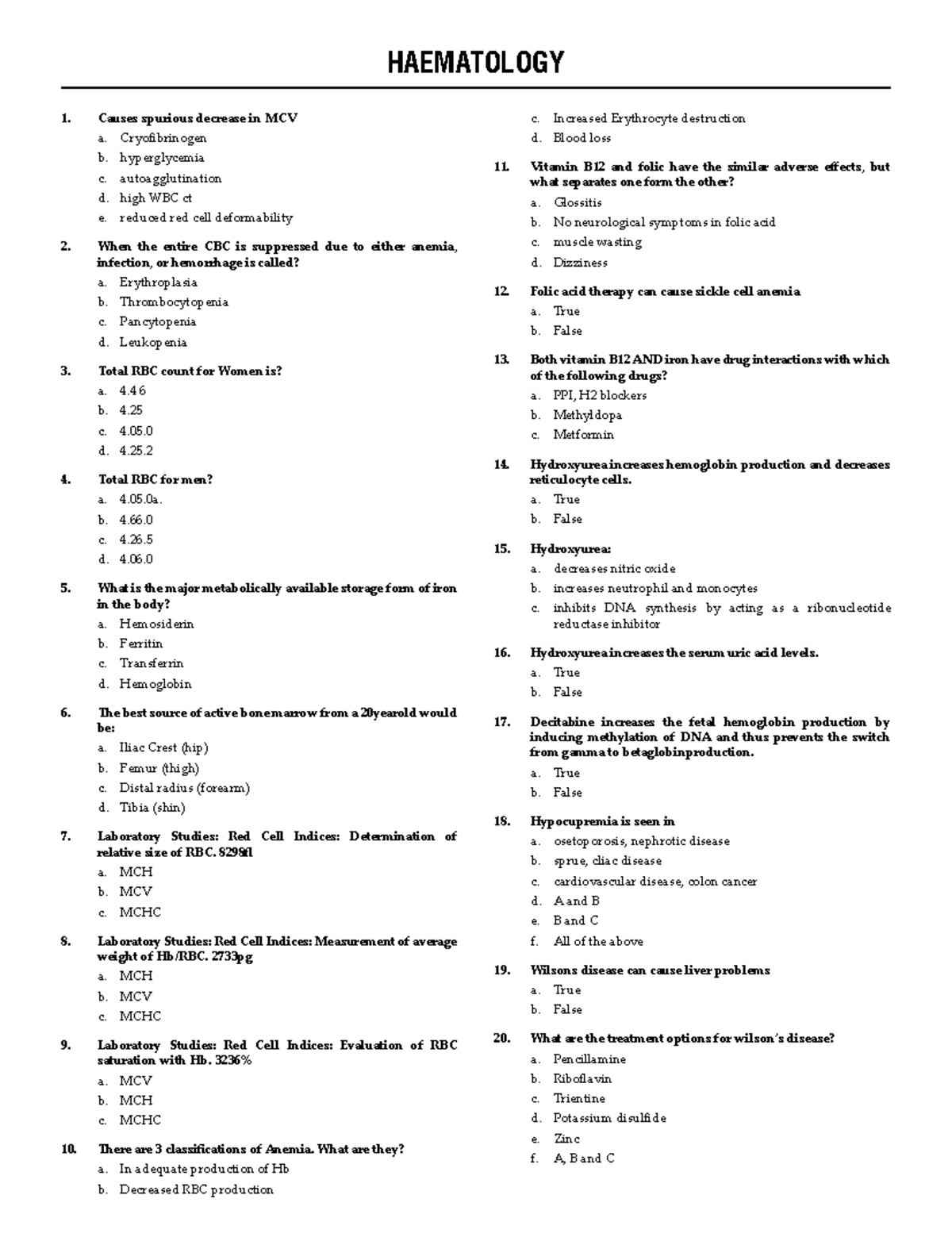 05 haematology mcqs - this is a clinical hematology multiple choice ...