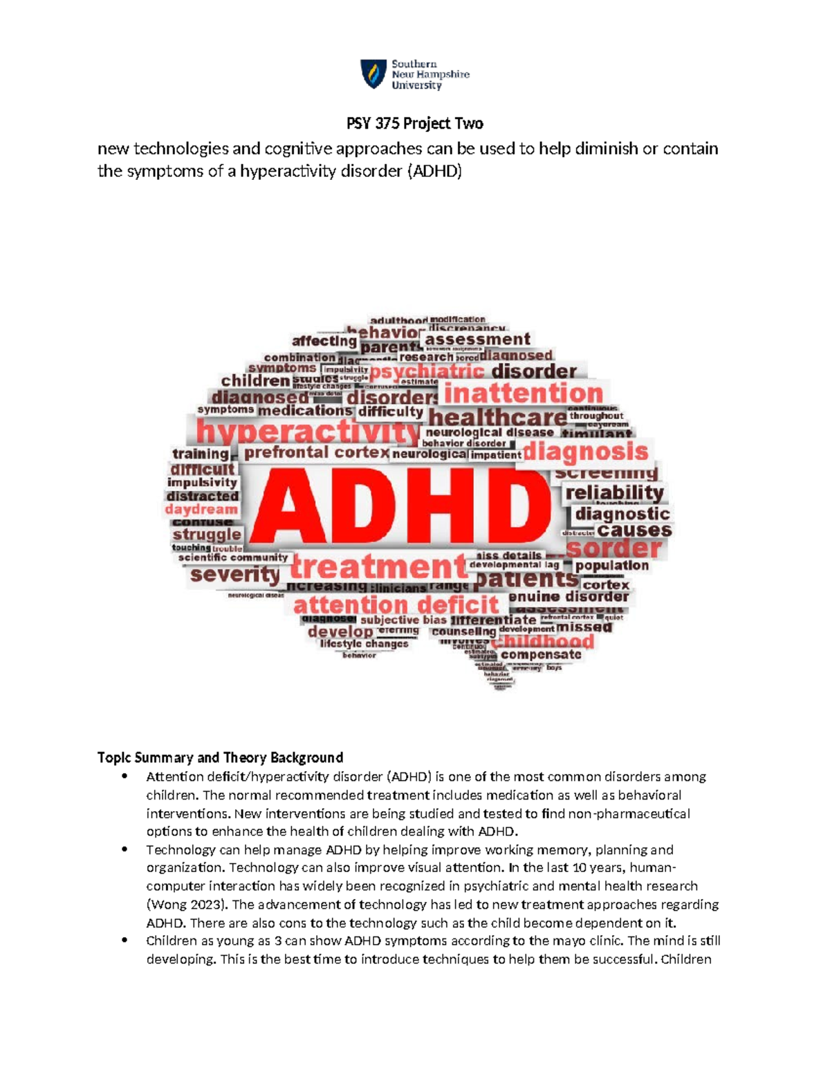 PSY 375 Project Two: Exploring Tech-Based Interventions for ADHD ...