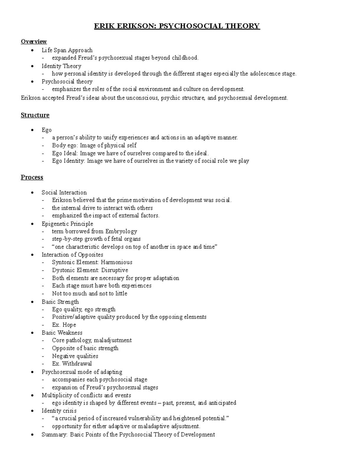 5-ERIK ERIKSON: Psychosocial Theory Overview and Life Stages - Studocu