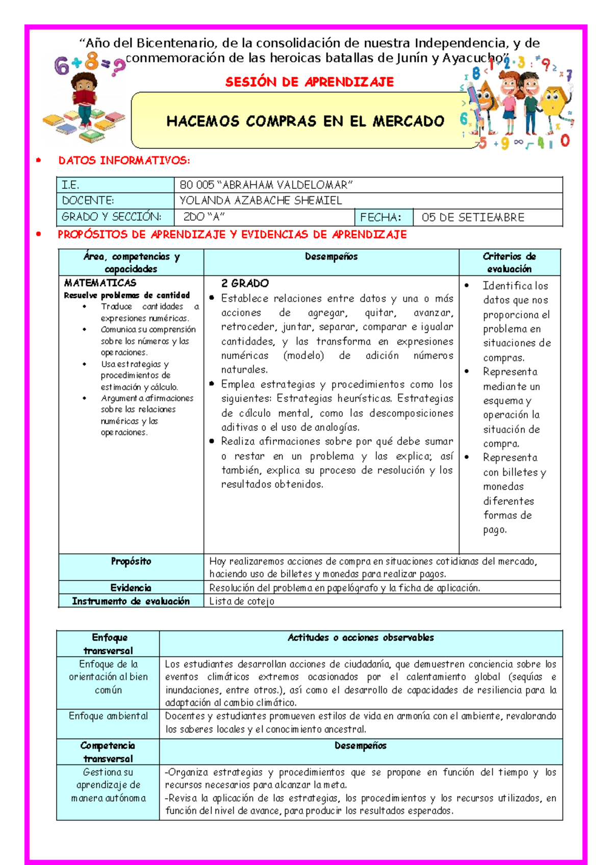 2º MAT U5 S5 Sesión D4: Hacemos Compras en el Mercado - Studocu